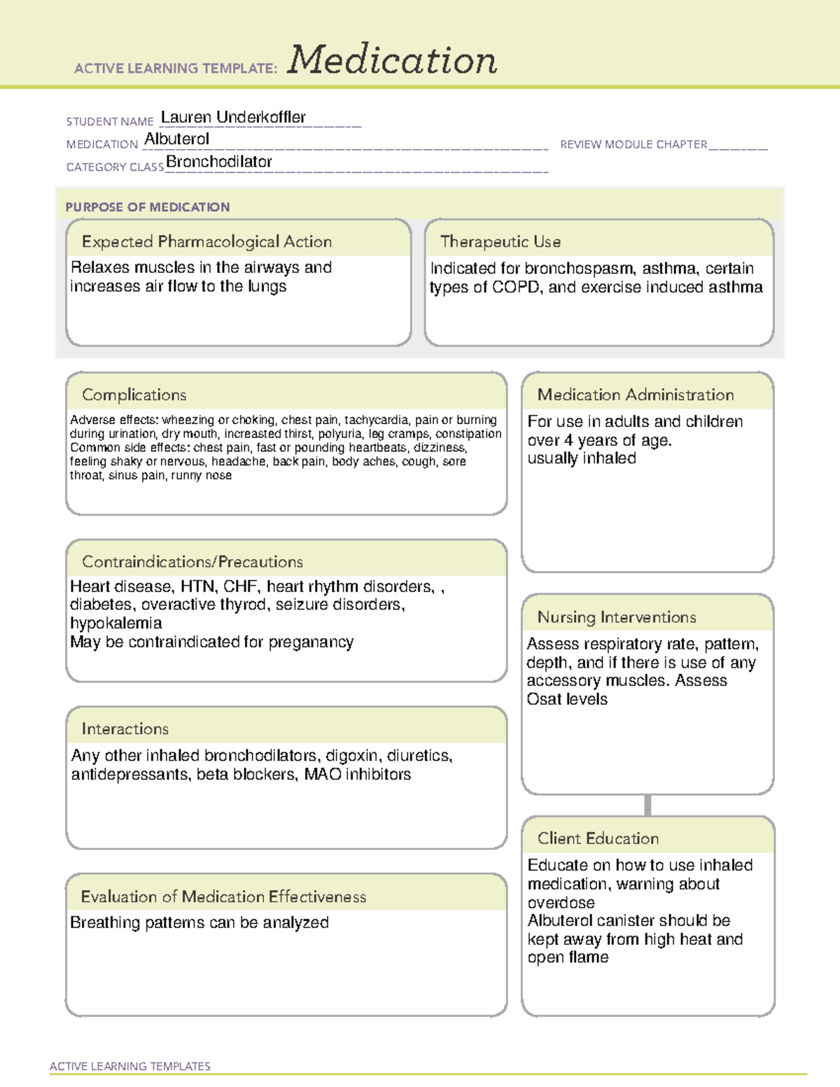 ATI Albuterol Active Learning Template for Nursing Students - Studocu