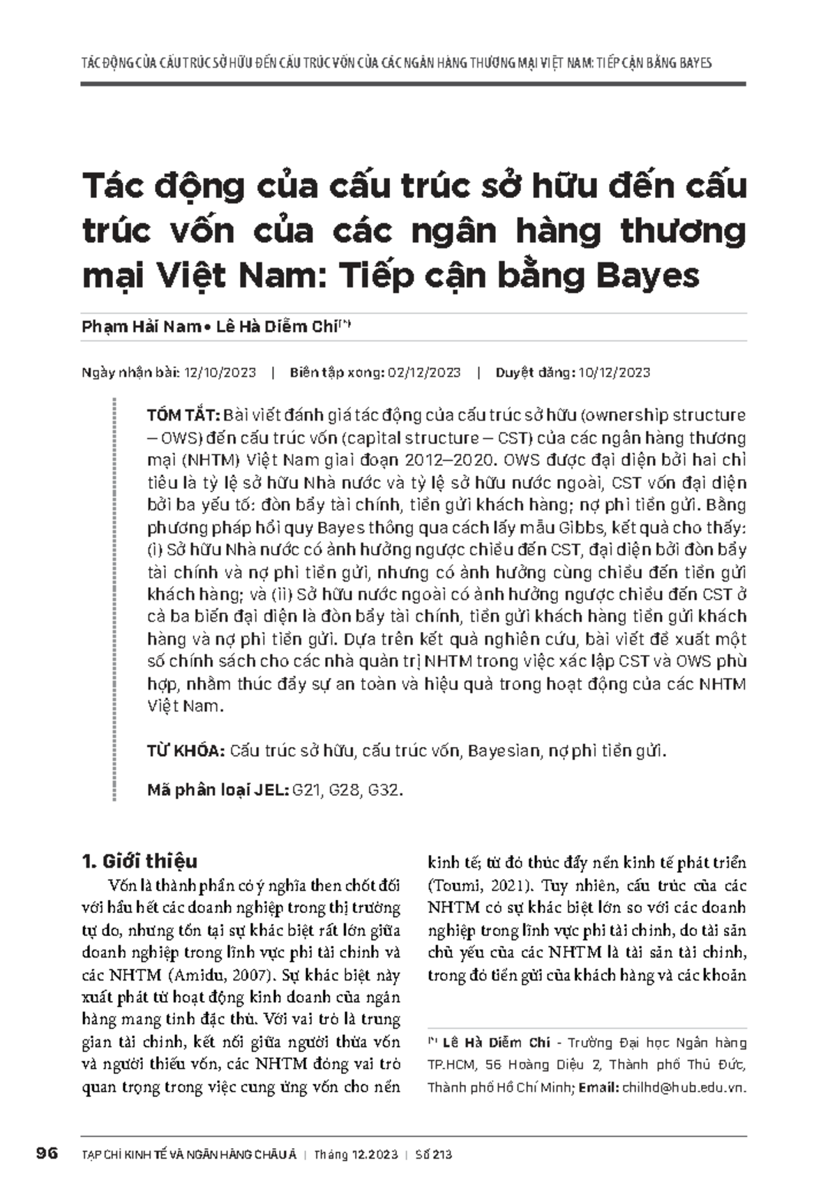 Tác Động Cấu Trúc Sở Hữu Đến Cấu Trúc Vốn NHTM Việt Nam: Phân Tích ...