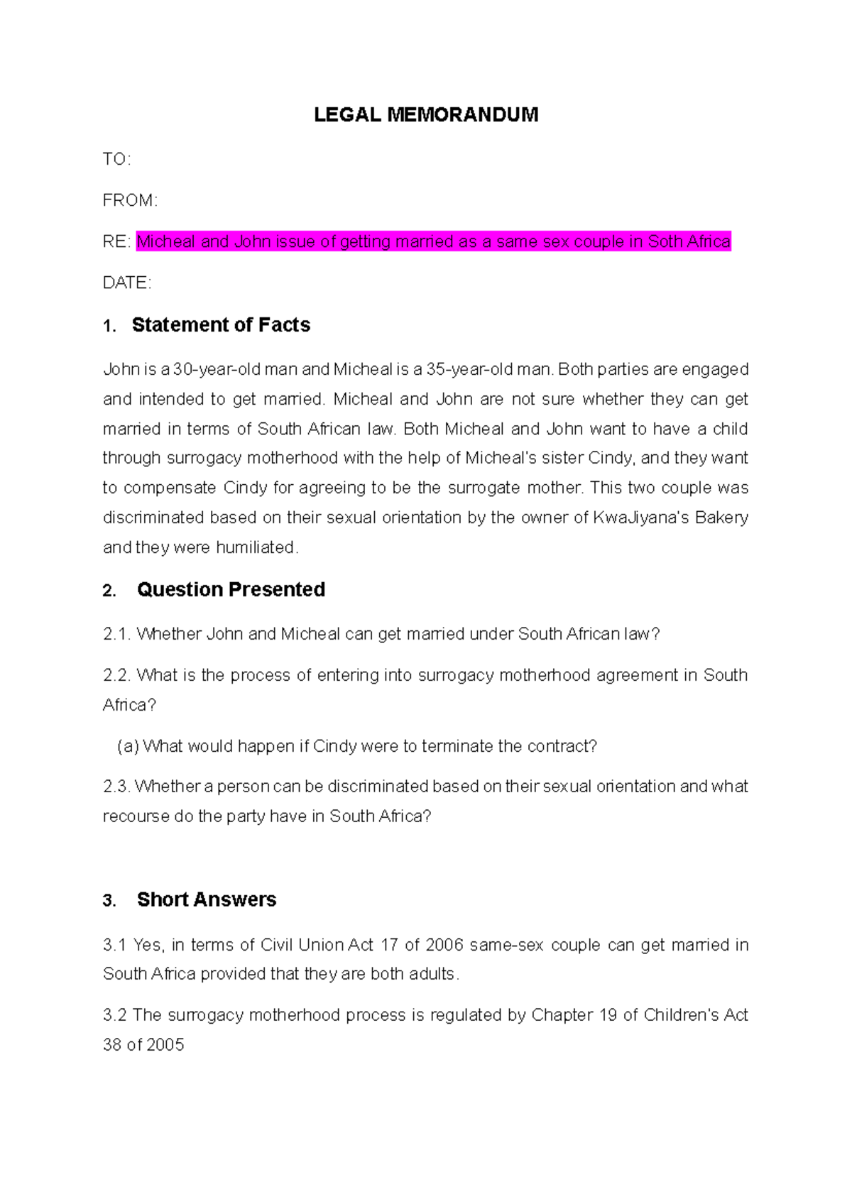 Leagl Memorandum - guide on how to approach a legal memo - LEGAL ...