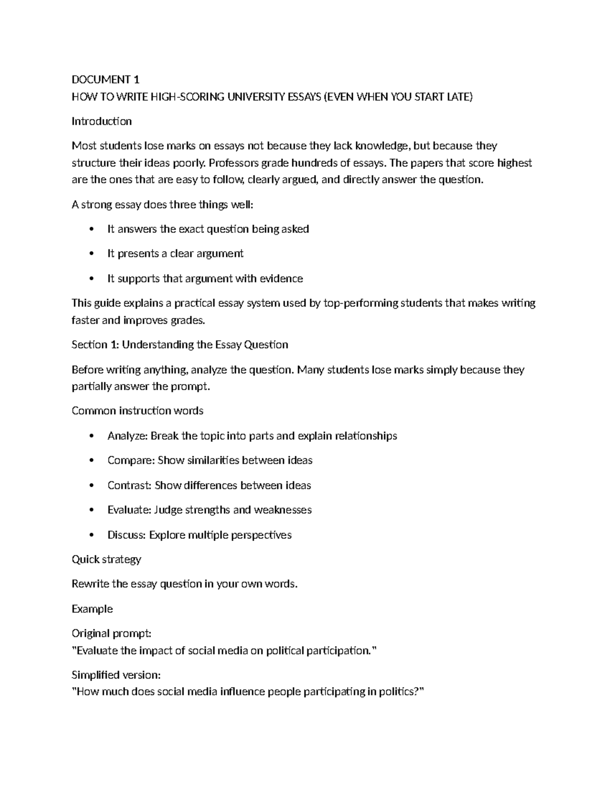 University Essay Writing Guide (ENG 101) - Tips for Success - Studocu