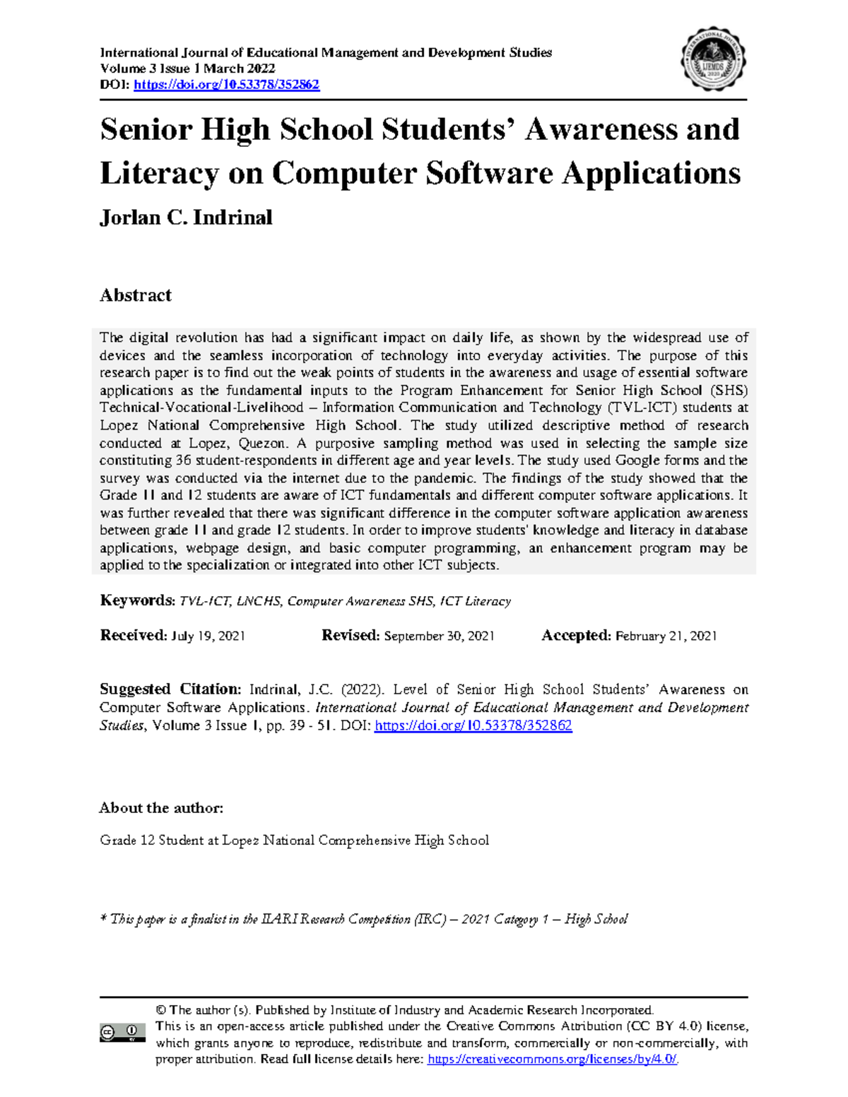 Title: SHS Students' Awareness of Computer Software Applications (TVL-ICT) - Studocu