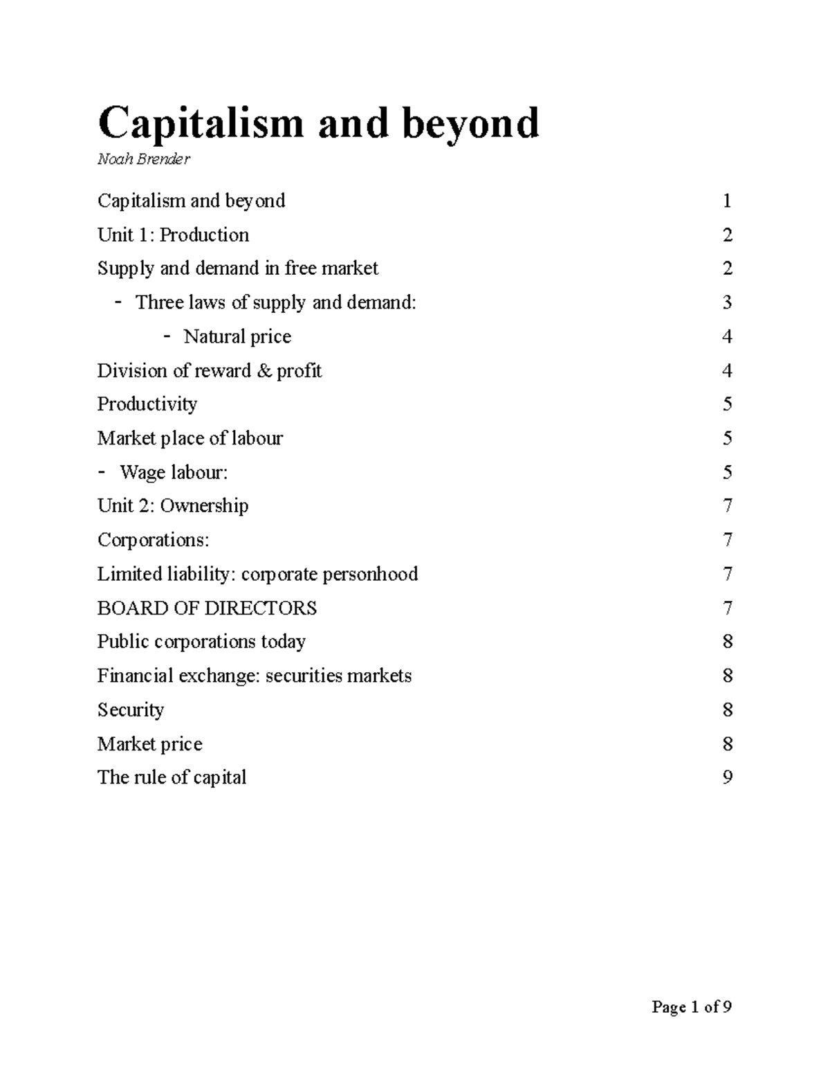 Capitalism and Beyond: Key Concepts in ECON 101 Lecture Notes - Studocu