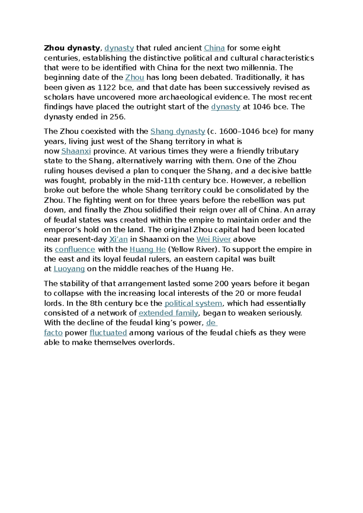 Zhou Dynasty (1046-256 BCE) Overview and Historical Context - Studocu