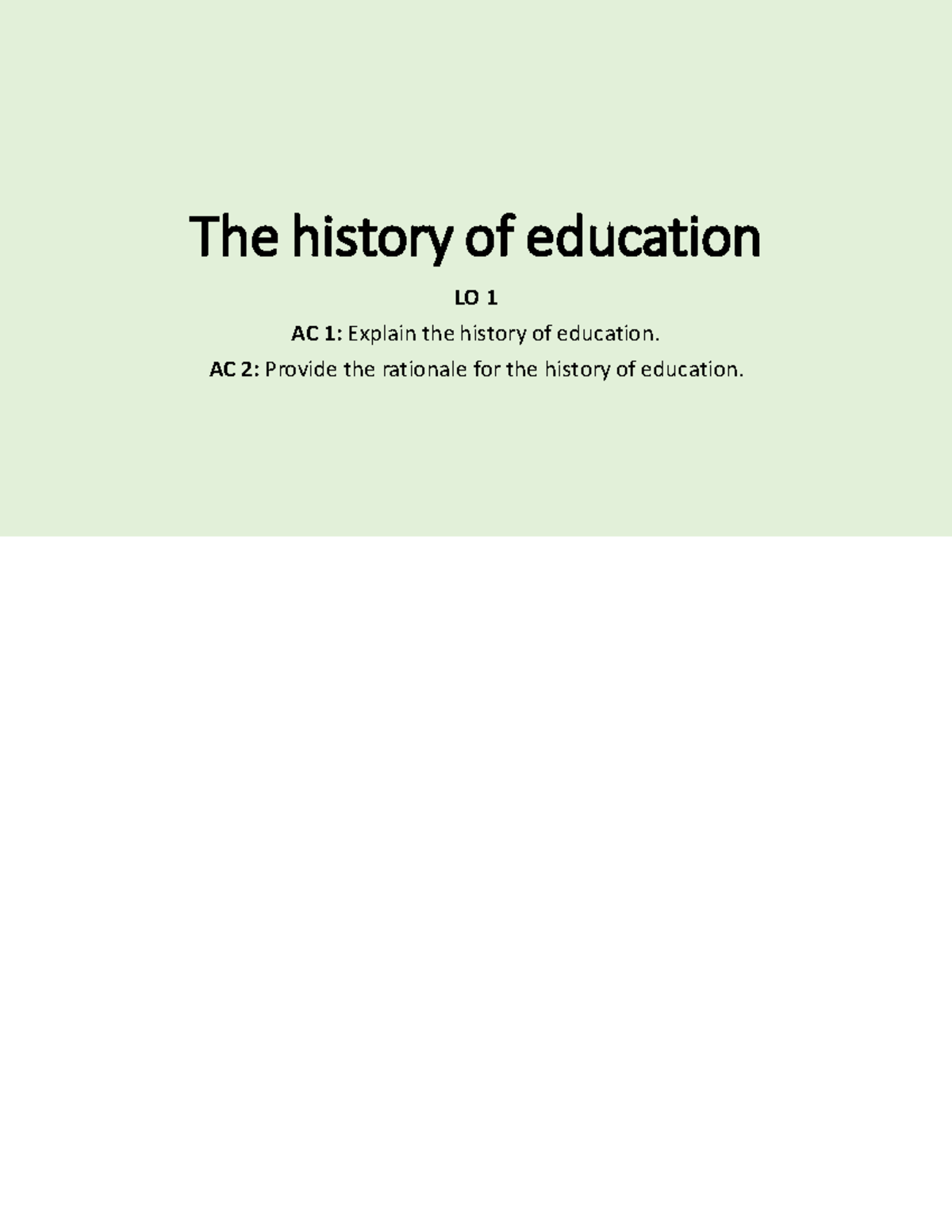 History of Education LO 1: Rationale and Teaching Frameworks - Studocu