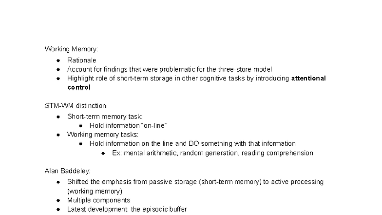 Working Memory and Memory Theories: Key Concepts and Findings (PSY 101 ...