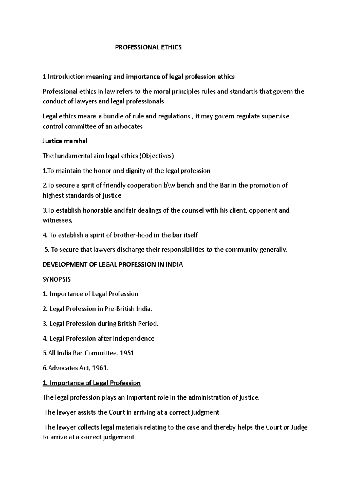 PROFESSIONAL ETHICS 1: Overview of Legal Profession and Ethics - Studocu