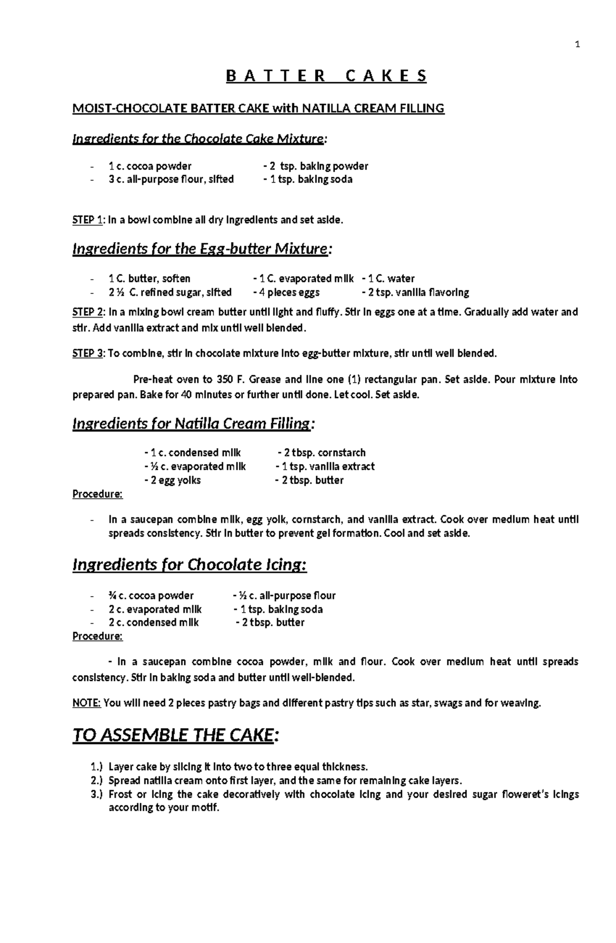 Baking Recipes for Bread and Pastry: Cakes, Fillings, and Icing - Studocu