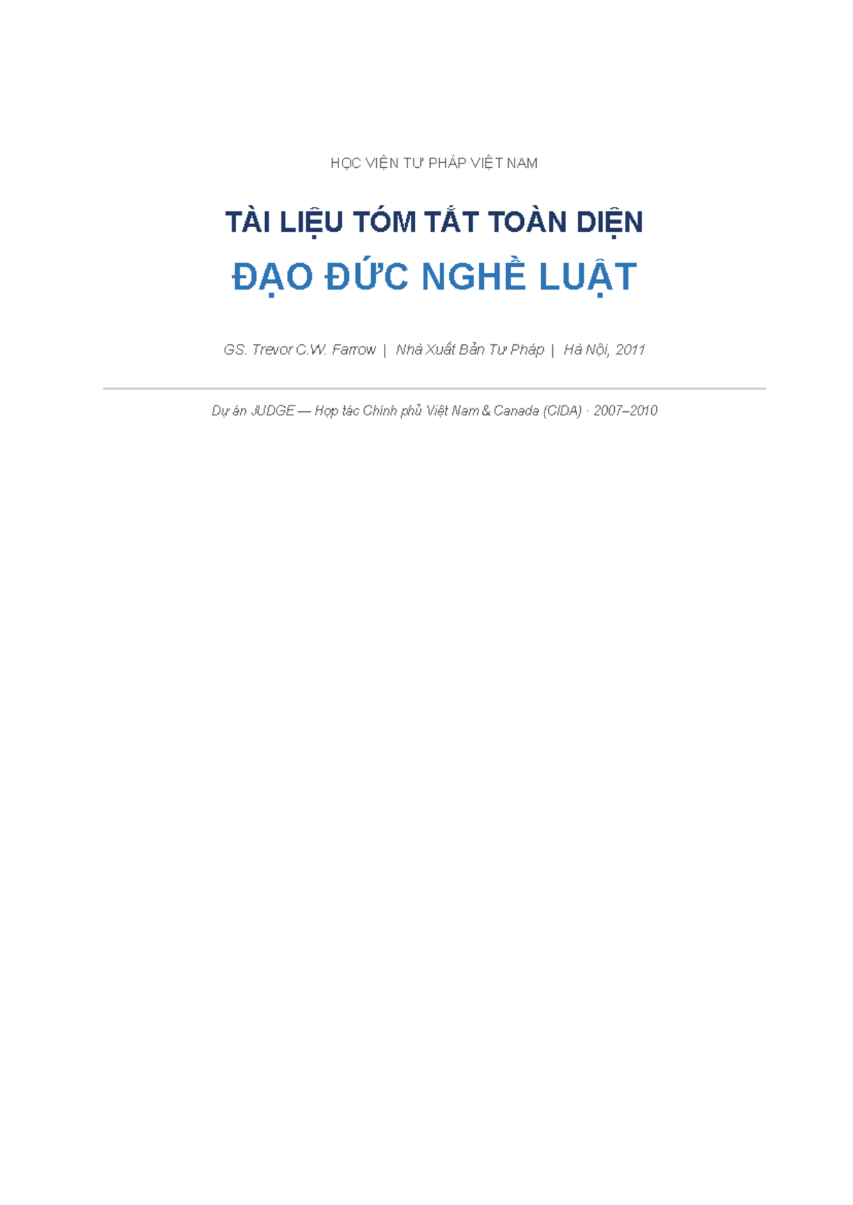 Tóm Tắt Đạo Đức Nghề Luật - Học Viện Tư Pháp Việt Nam (CIDA) - Studocu