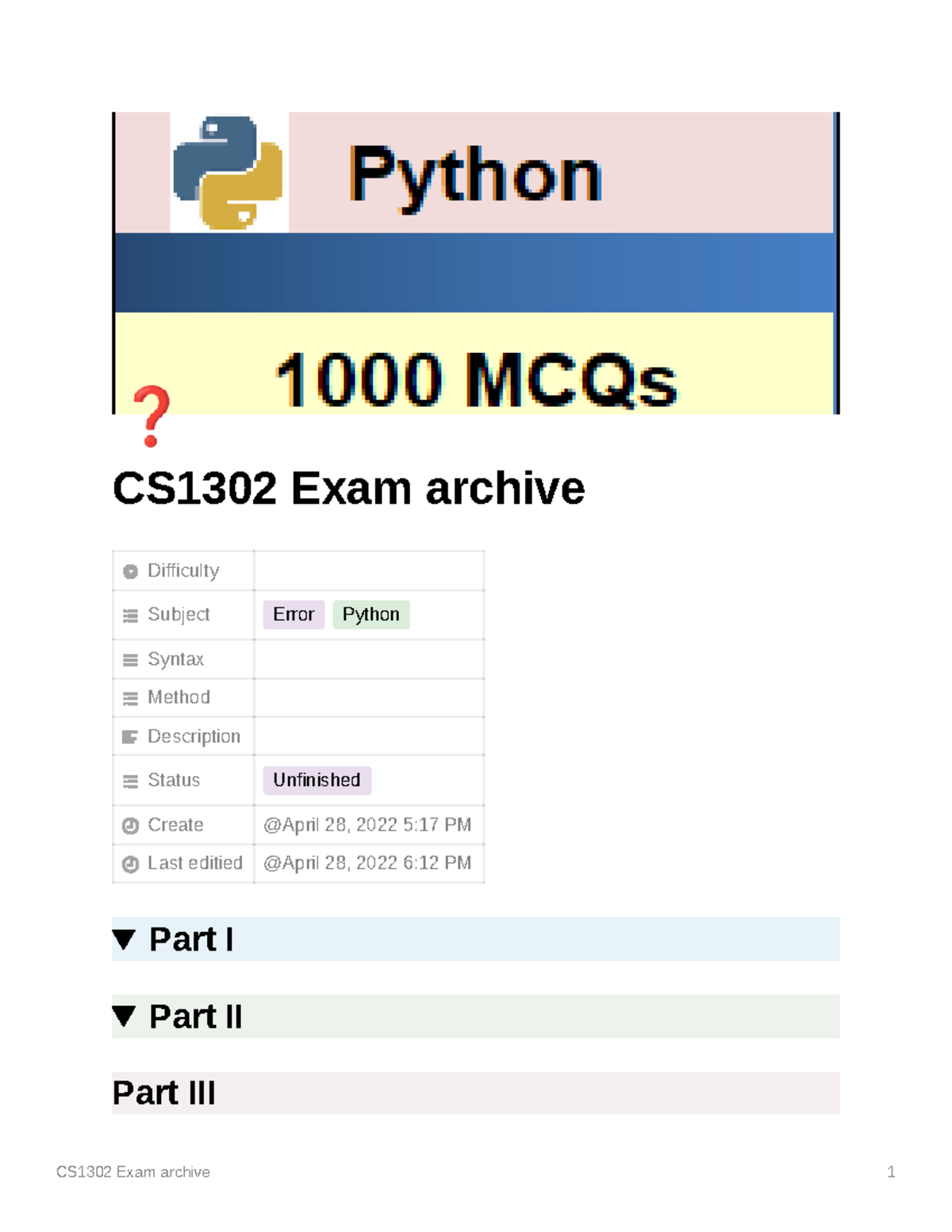 CS1302 Python Exam Archive: Practice Questions and Solutions - Studocu
