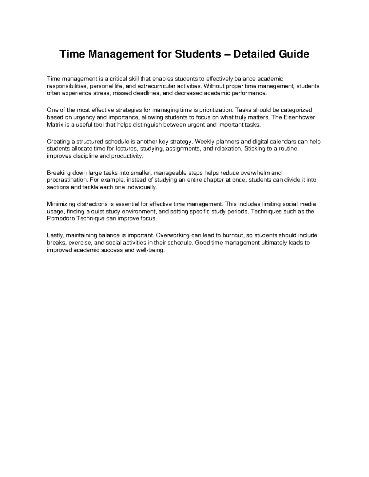 Time Management for Students: A Comprehensive Guide - Studocu