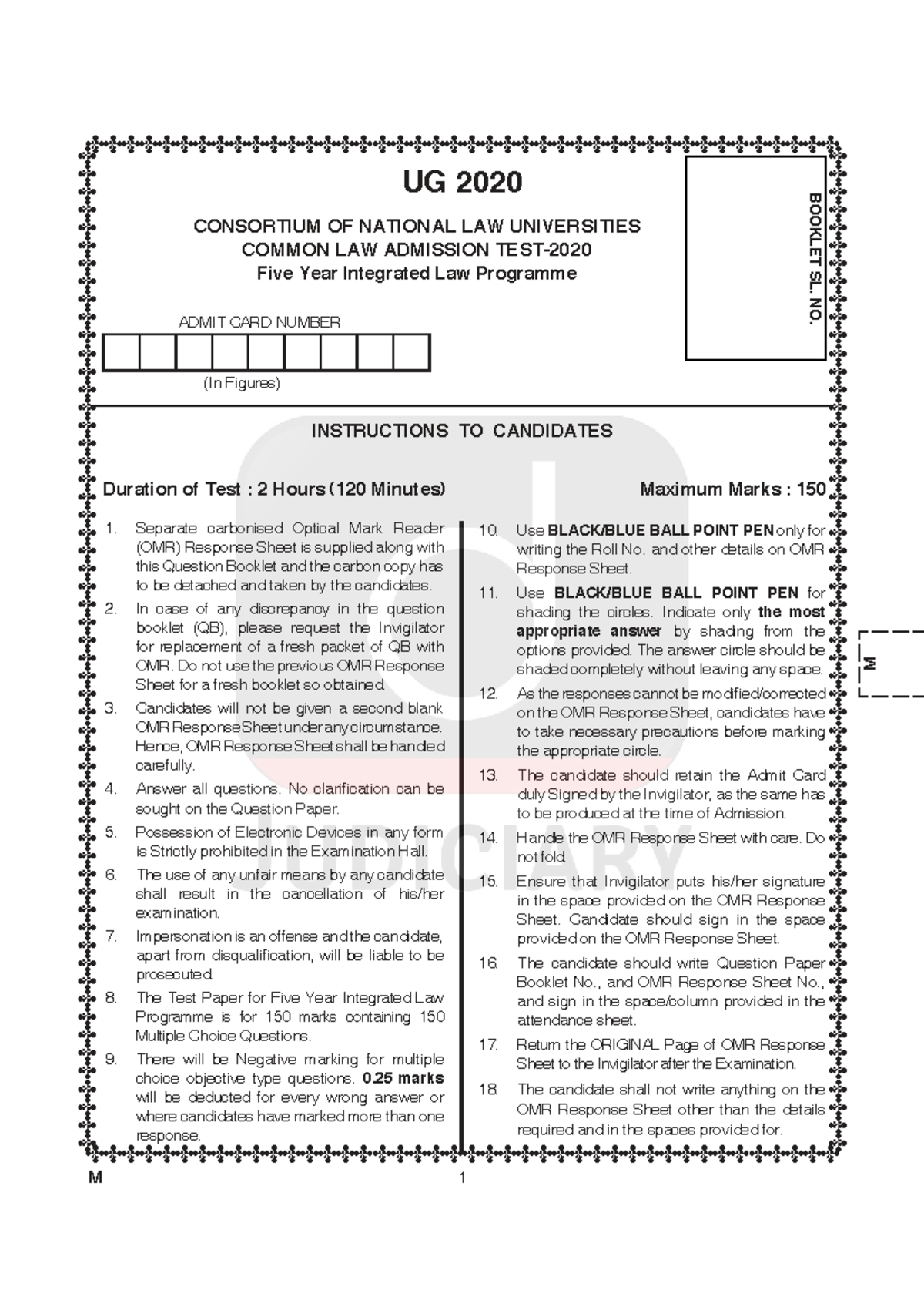 CLAT-2020-PYQ: Admit Card Instructions and Exam Guidelines - Studocu