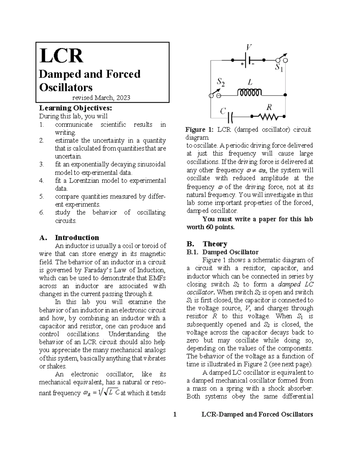 Physics 122: LCR Lab Report on Damped and Forced Oscillators - Studocu