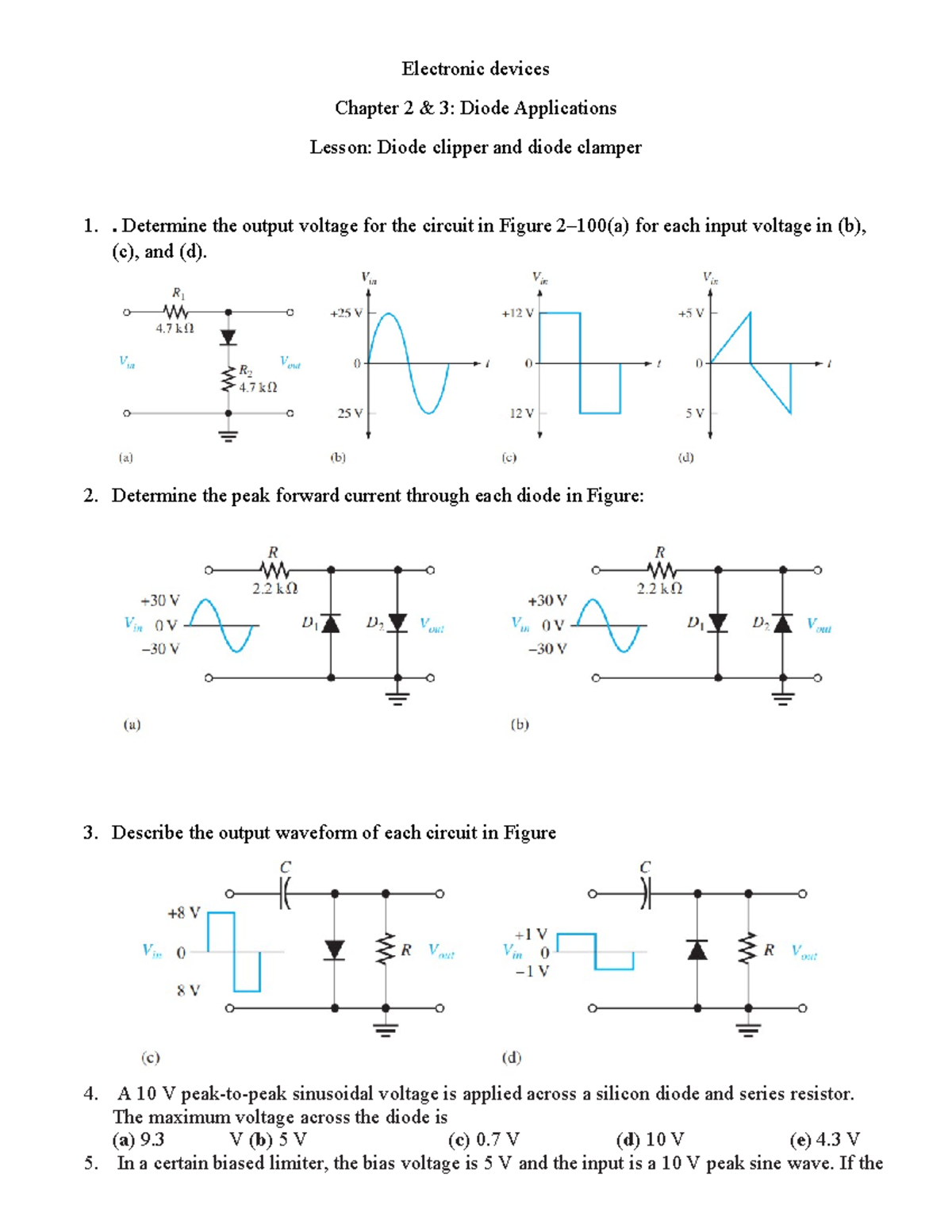 Electronic Devices (ED 101) Chapter 2: Diode Clipper & Clamper Lesson - Studocu