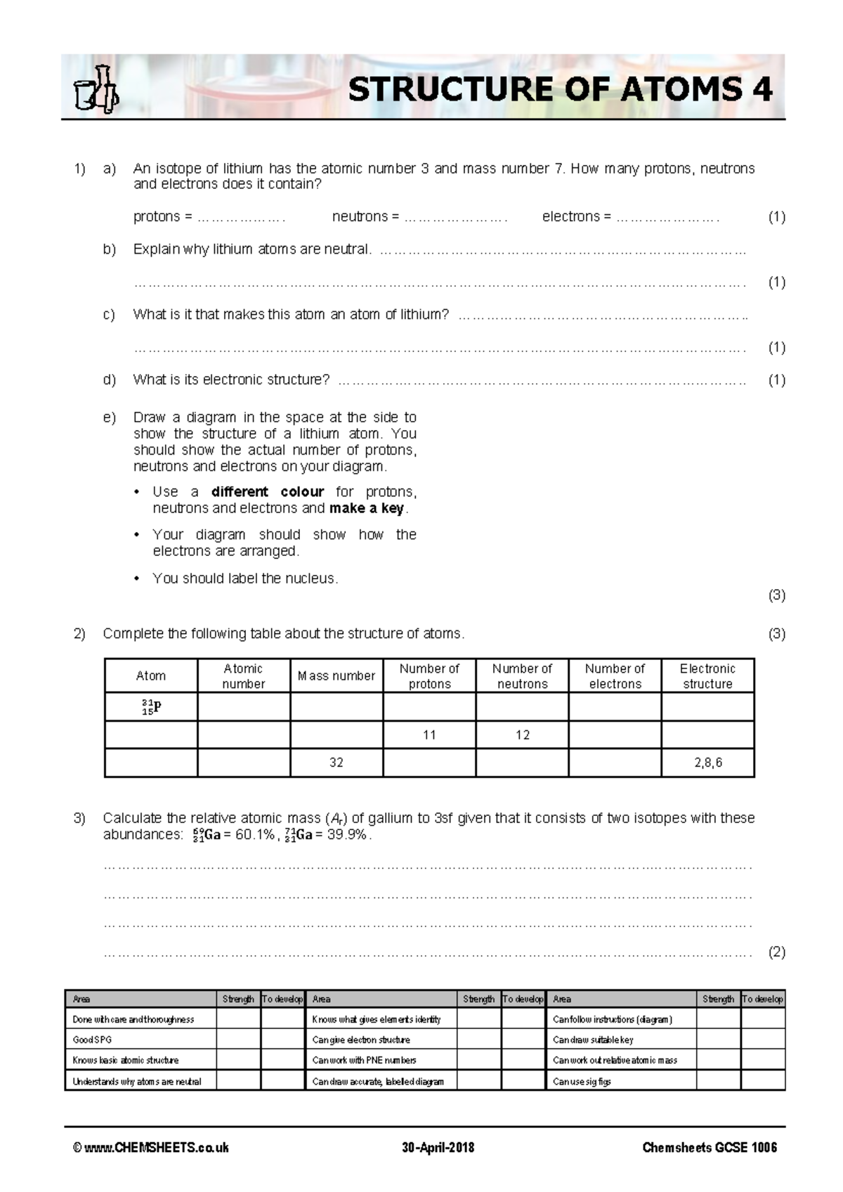 Structure of Atoms - GCSE Chemsheets 1006 & 1005 - Studocu