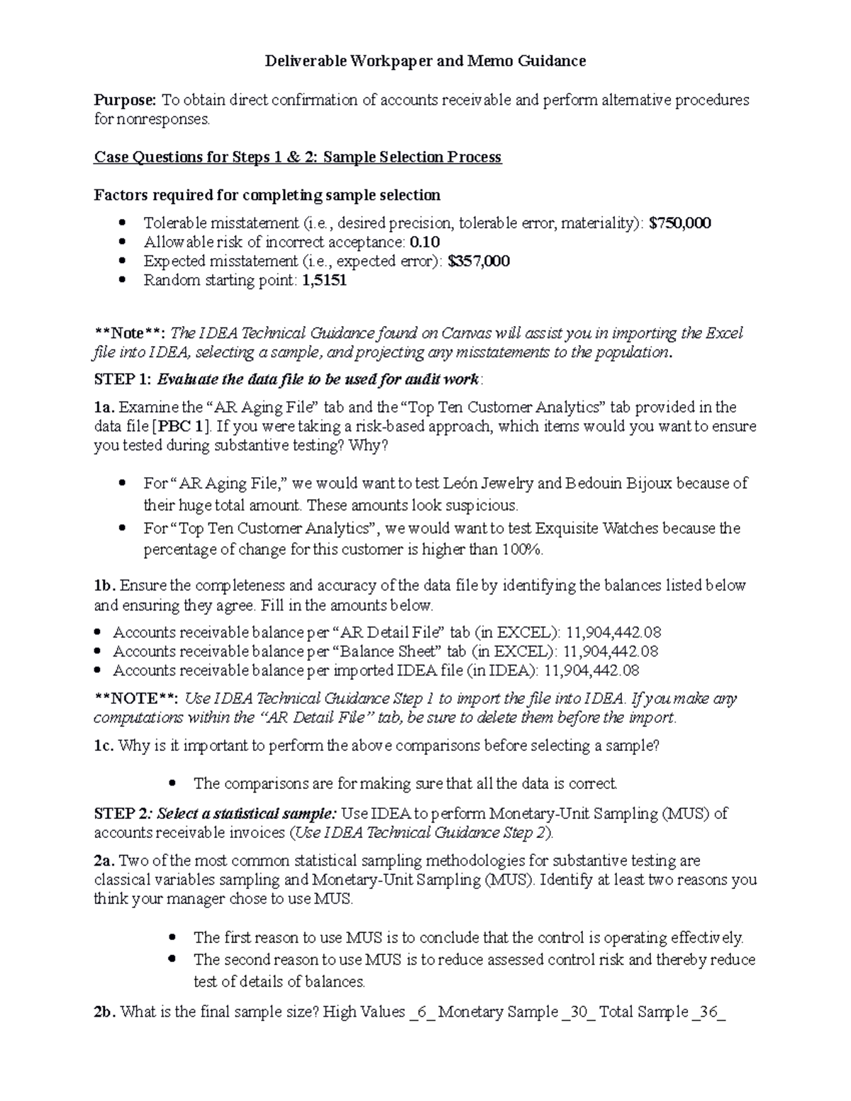Wealthy Case - 123 - Deliverable Workpaper and Memo Guidance Purpose ...