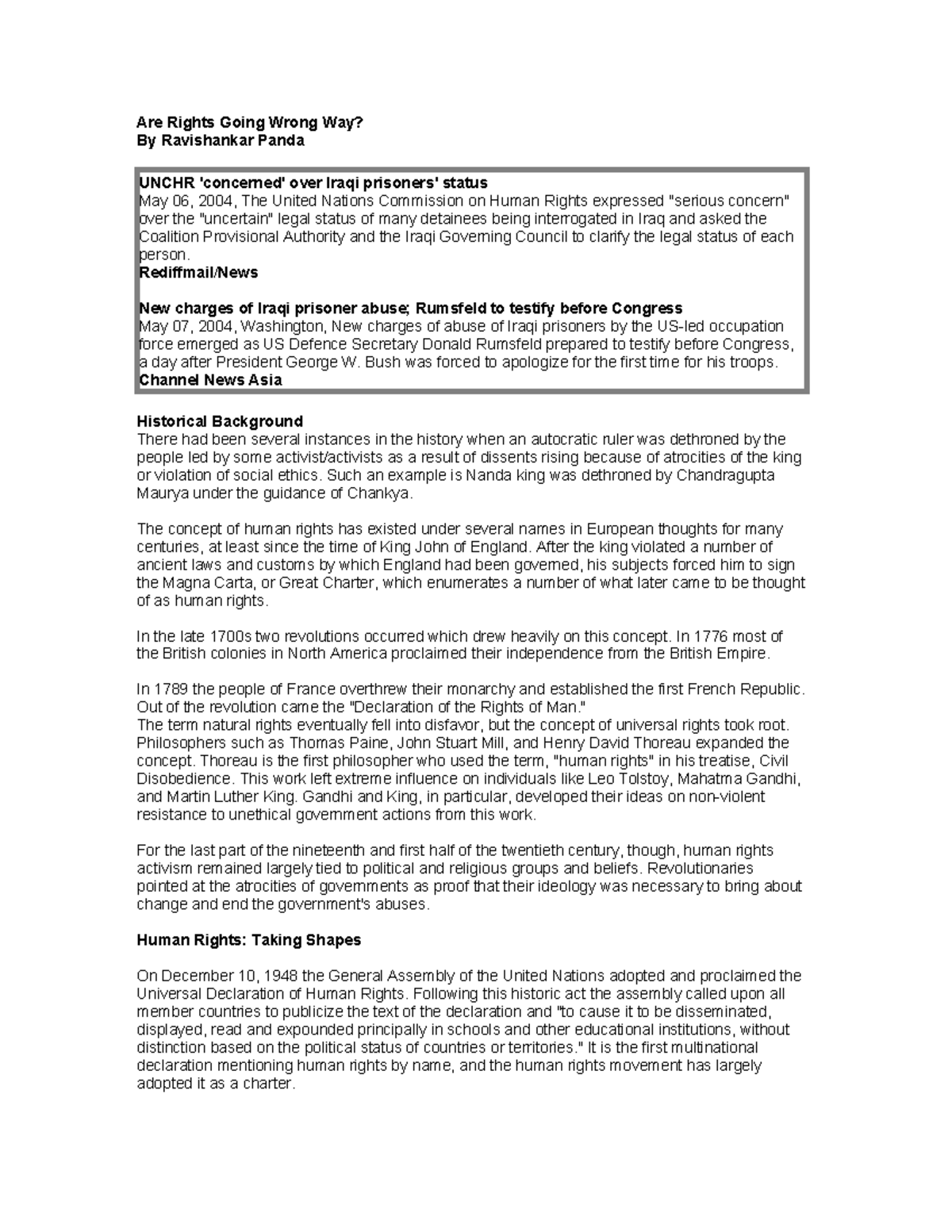 Human Rights Concerns: UNCHR Insights on Iraqi Detainees - Studocu