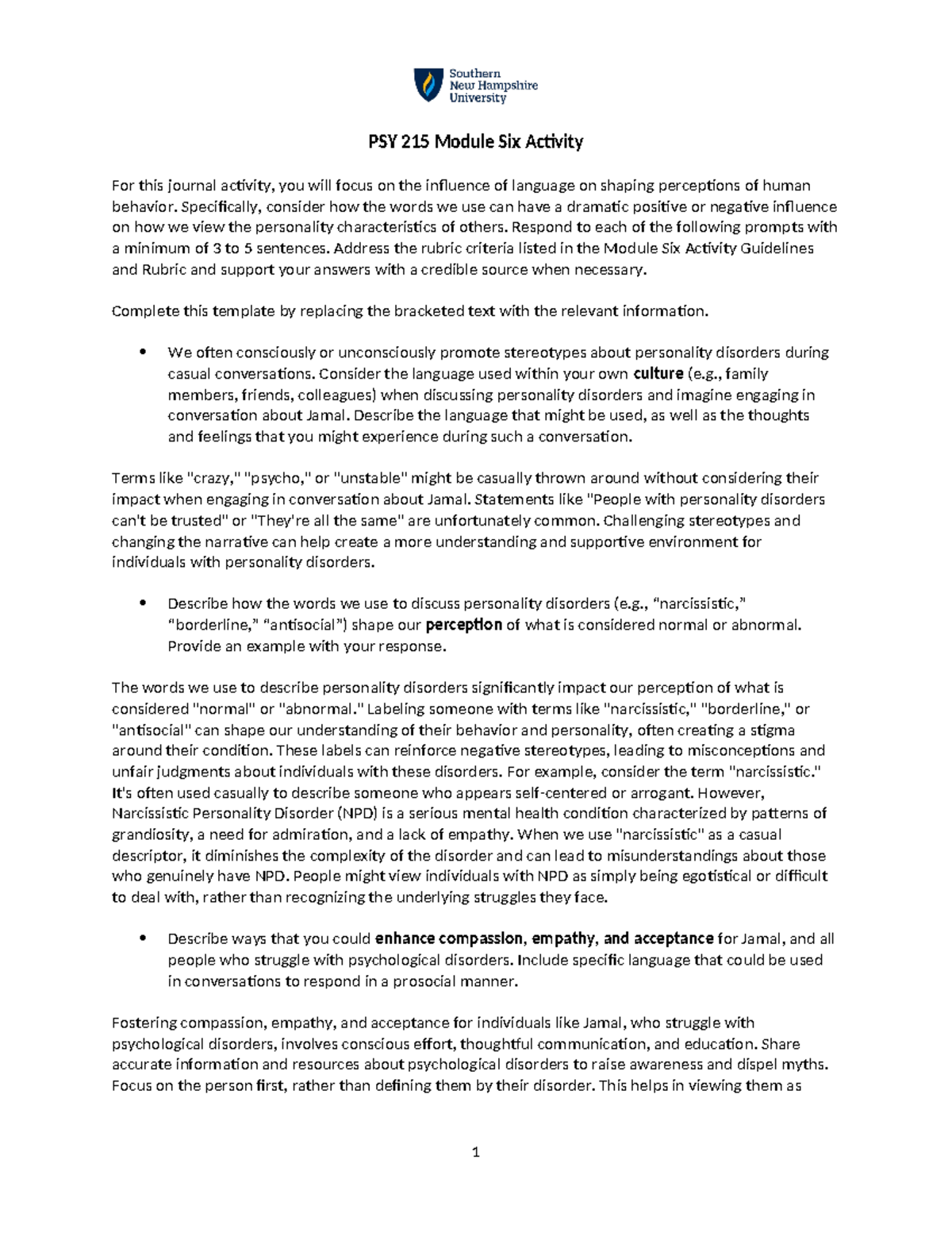 PSY 215 Module Six Activity - PSY 215 Module Six Activity For this ...