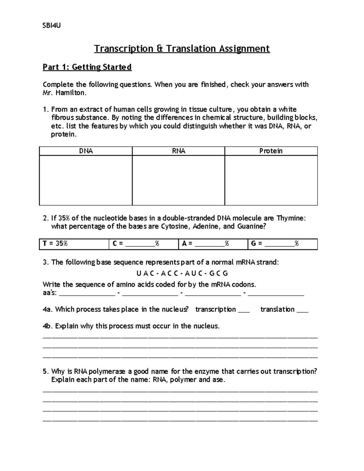 SBI4U Transcription & Translation Assignment: Monster Creation Guide ...