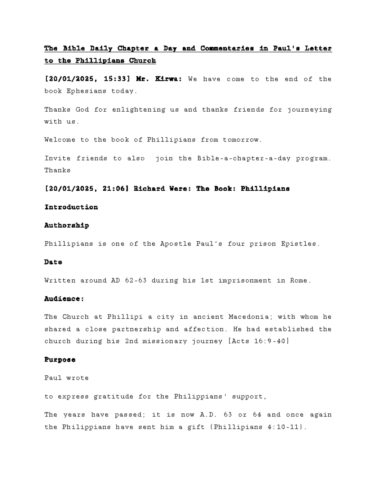 The Bible Daily Chapter a Day and Commentaries in Paul's Letter to ...