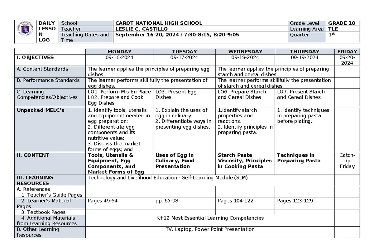 TLE 10 Q2 Lesson 1: Principles of Vegetable Preparation and Cooking Techniques - Studocu