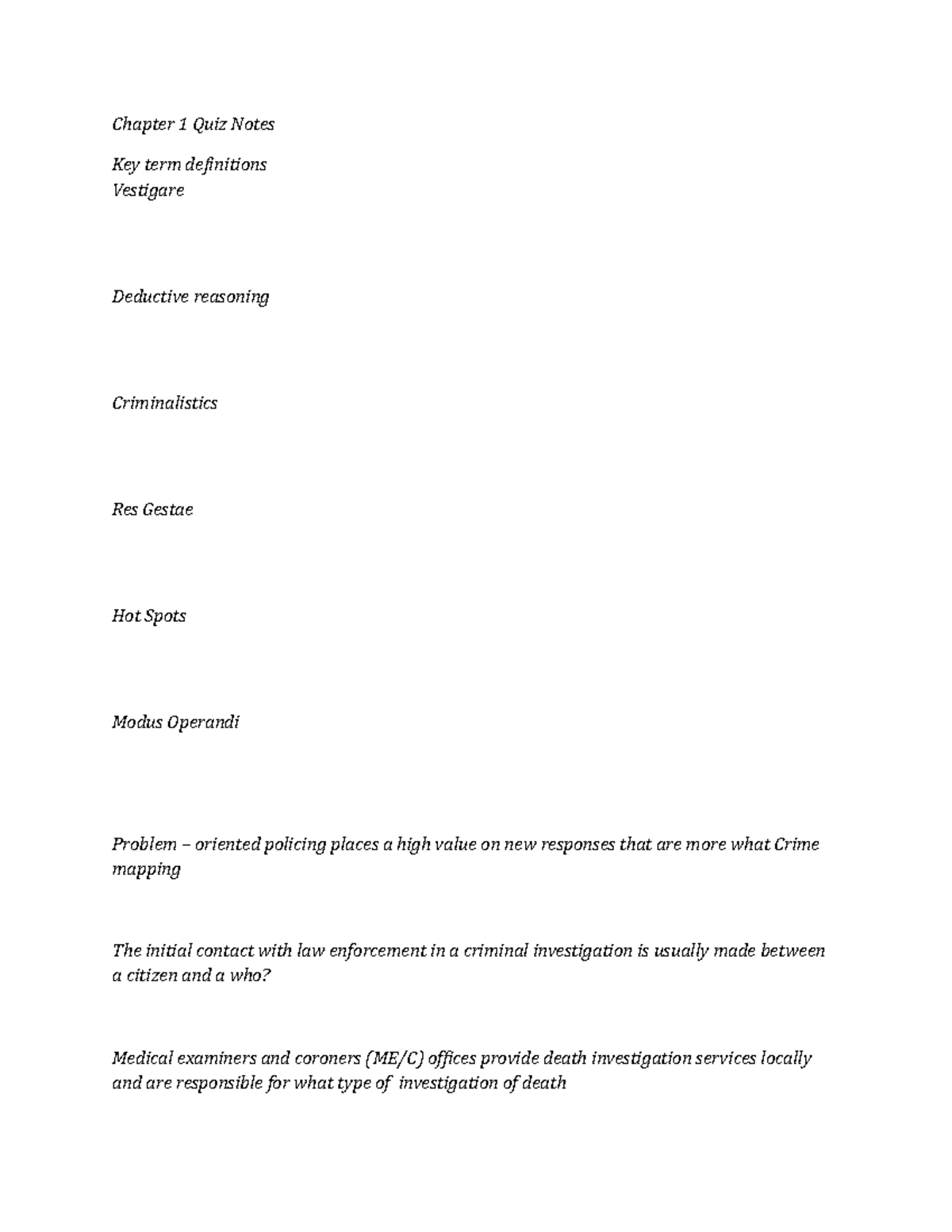 Chapter 1 Quiz Notes AJS 275-13 - Chapter 1 Quiz Notes Key term ...