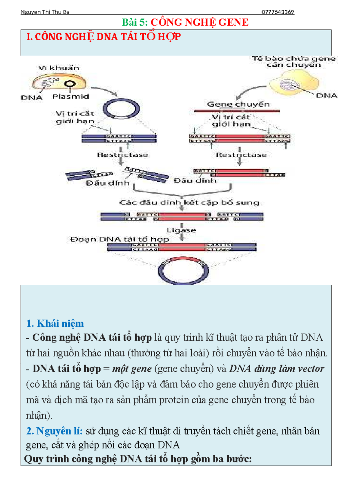 Bài 5: CÔNG NGHỆ GENE - DNA TÁI TỔ HỢP VÀ ỨNG DỤNG - Studocu