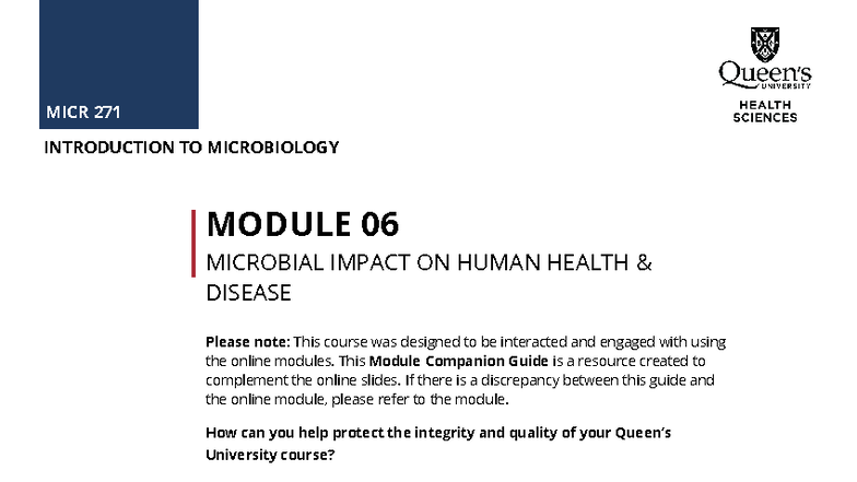 MICR 271 Module 06 Companion Guide: Microbial Impact on Human Health ...