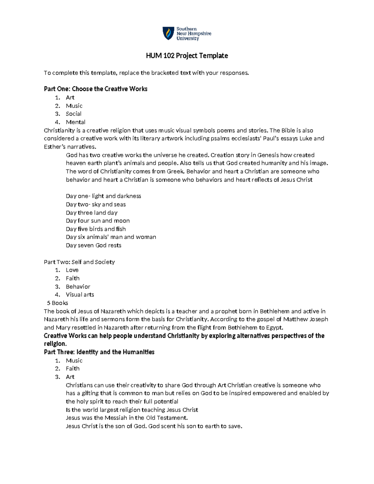 Hum 102 Creative Works Project Template and Guidelines - Studocu
