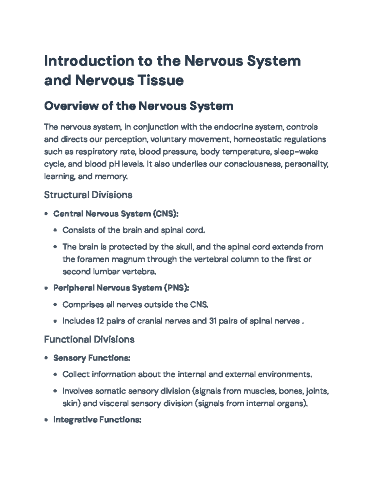 Nervous System Overview: Structure, Function & Electrophysiology Exam ...