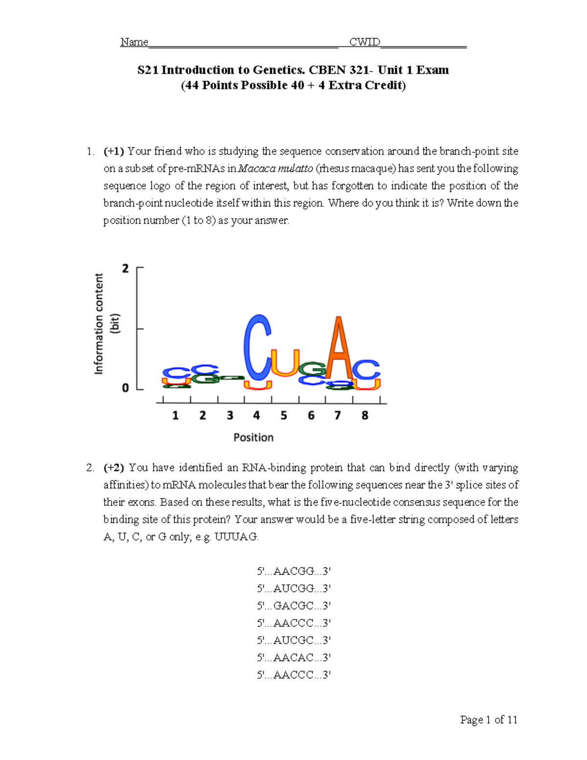 S21 Introduction to Genetics: CBEN 321 Unit 1 Exam Review Guide - S 21 ...