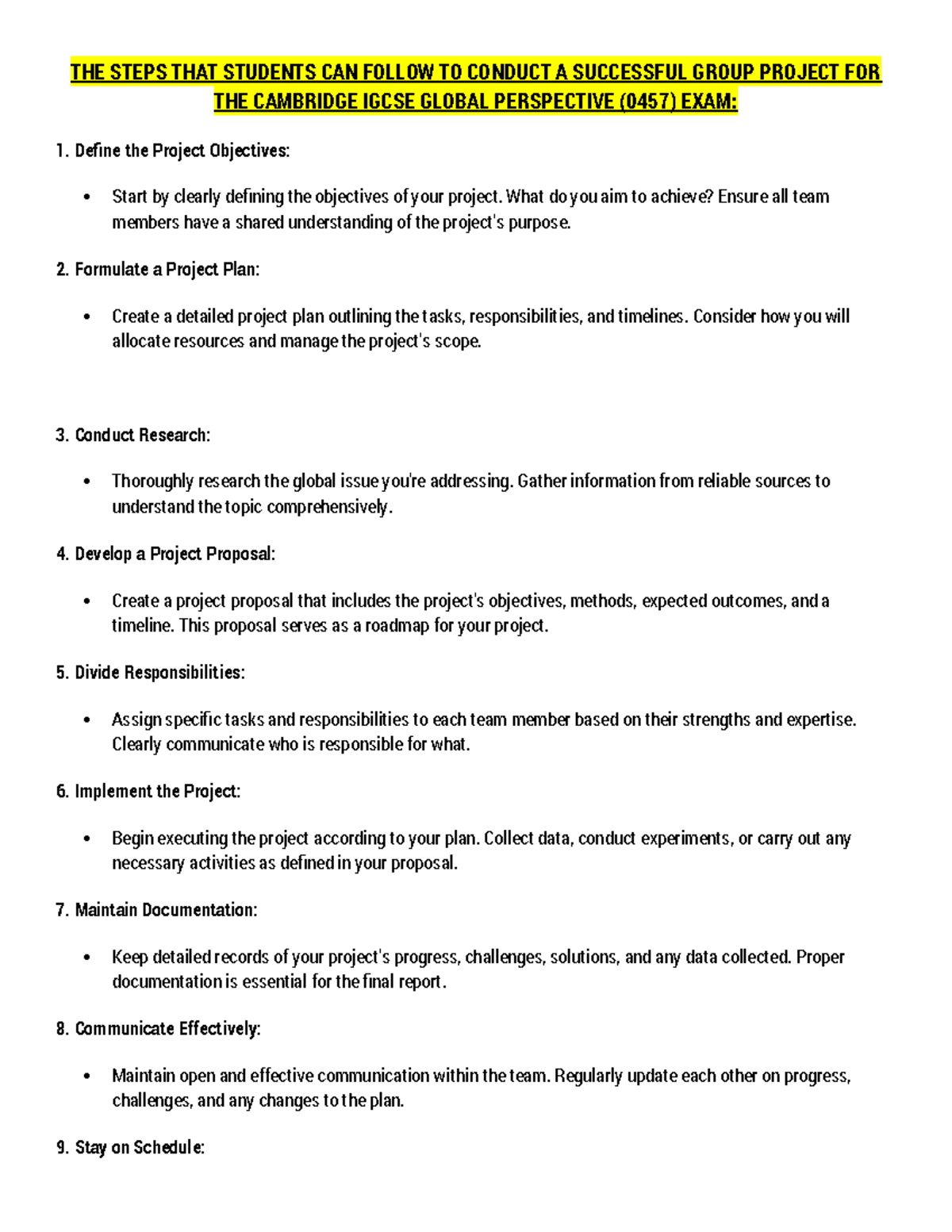 Steps for a Successful Group Project in Cambridge IGCSE Global ...