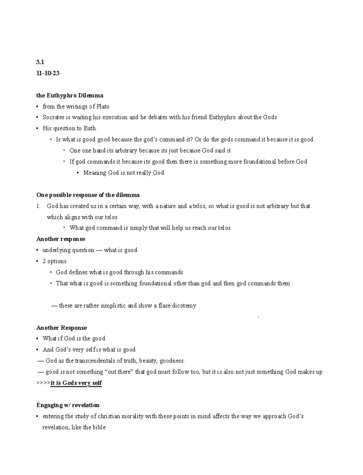 Morality Unit 3 - Notes - 3. 11-10- the Euthyphro Dilemma from the ...