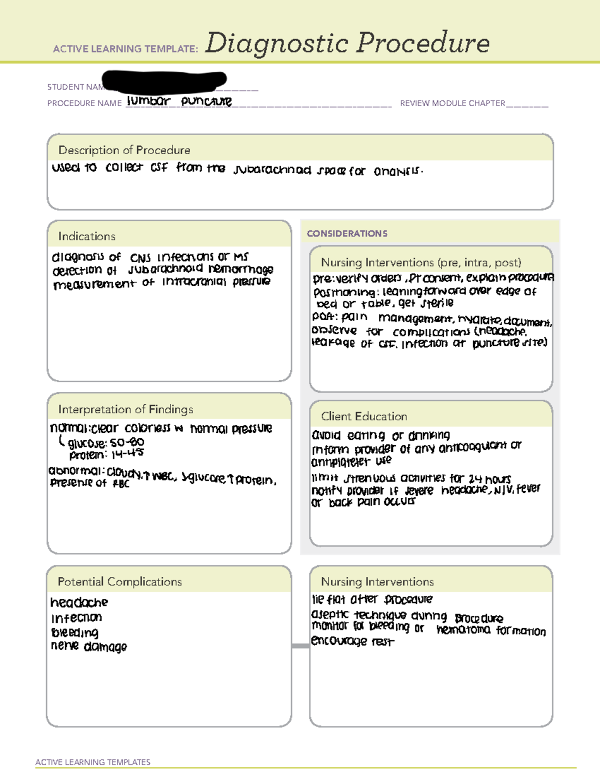 Active Learning Template: Lumbar Puncture Procedure ATI Guide - Studocu