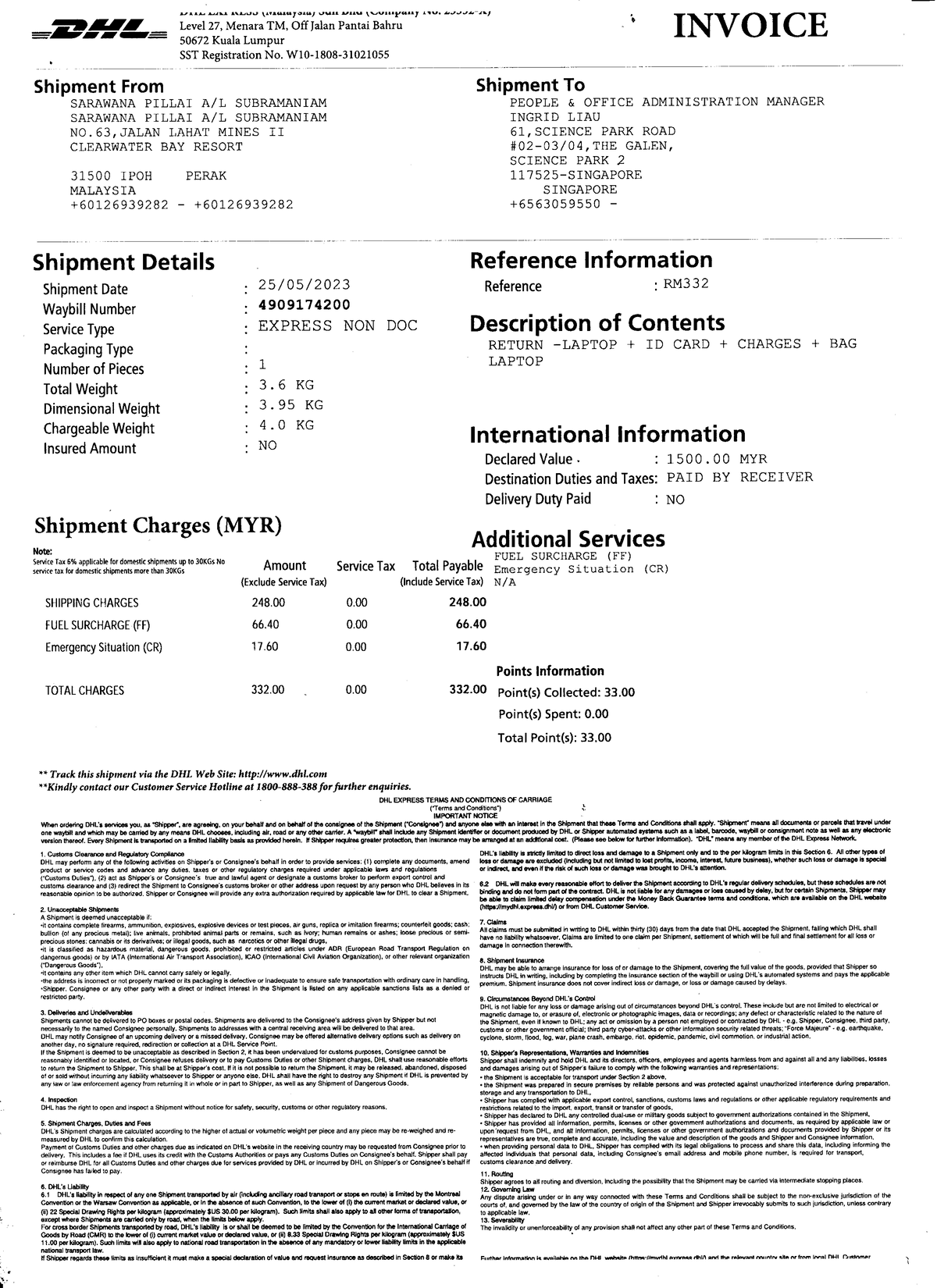 DHL Invoice 50672 - Shipment Details and Charges Overview - Studocu