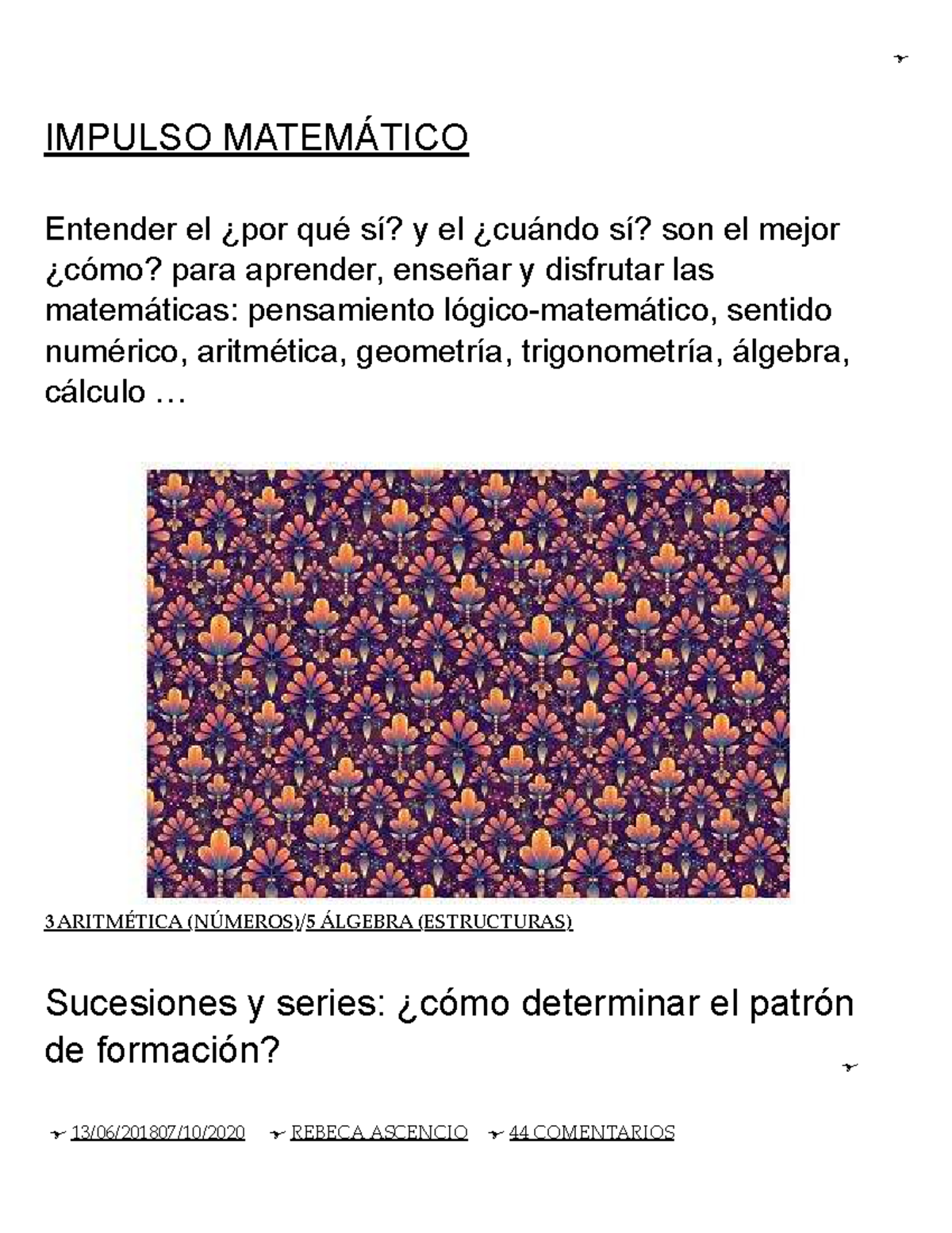 Título: ARITMÉTICA Y ÁLGEBRA: Patrones de Formación en Sucesiones - Studocu