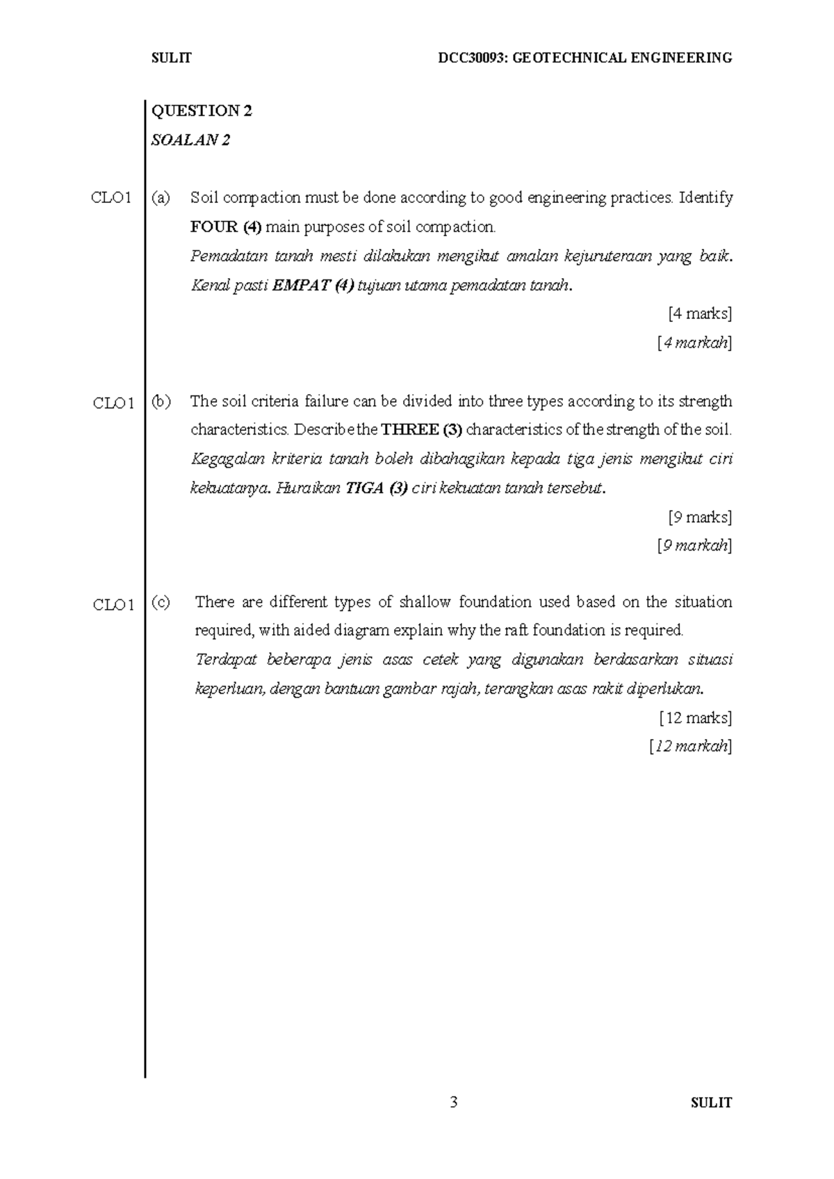 DCC30093 - Geotechnical Engineering Final Exam Questions & Answers ...