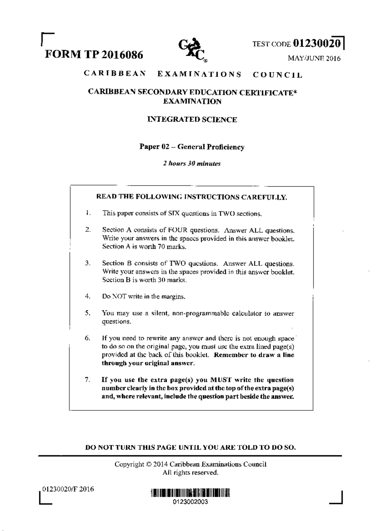 CSEC Integrated Science June 2016 Exam Paper 02 Answers and Solutions ...