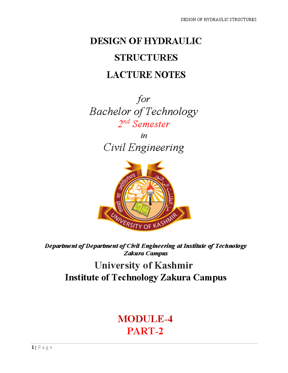 Hydraulic Structures Design Lecture Notes BTech CE 2nd Sem Module 4 ...