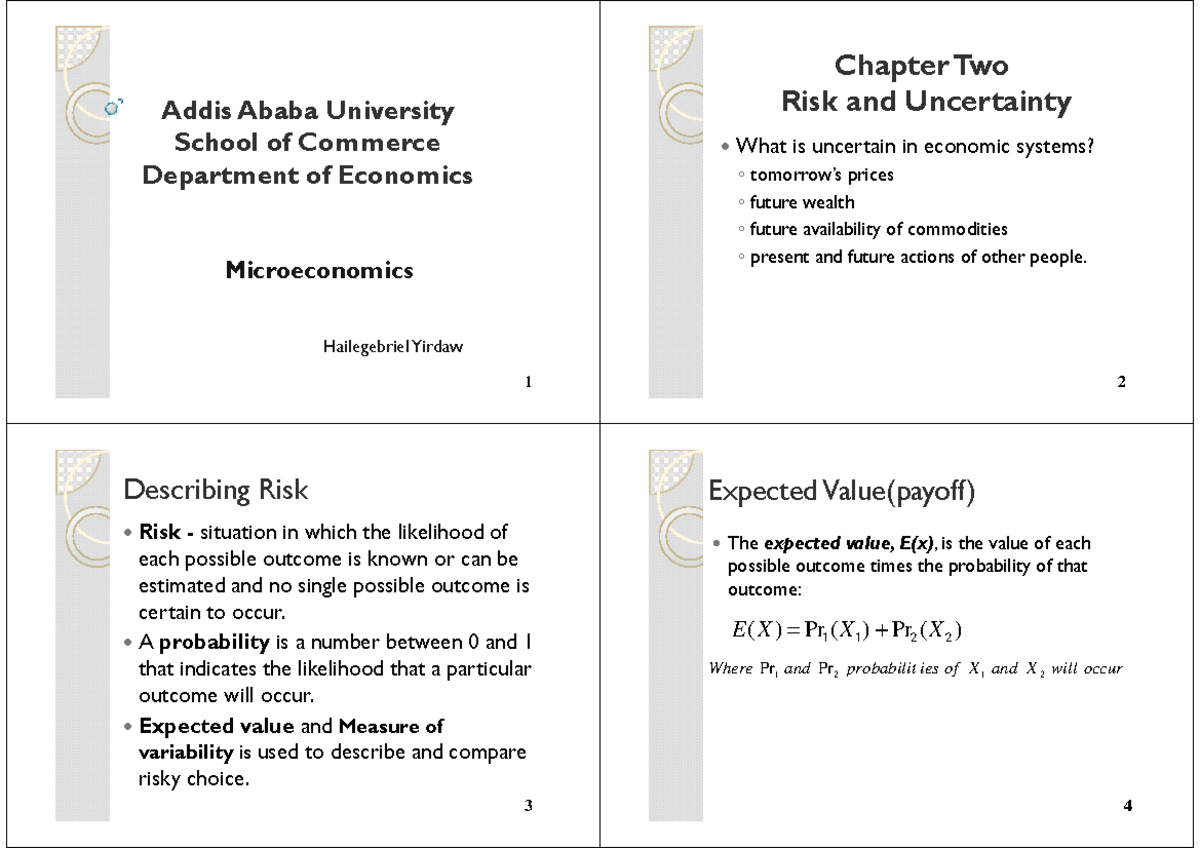 Microeconomics Chapter 2: Risk & Uncertainty Analysis - Studocu