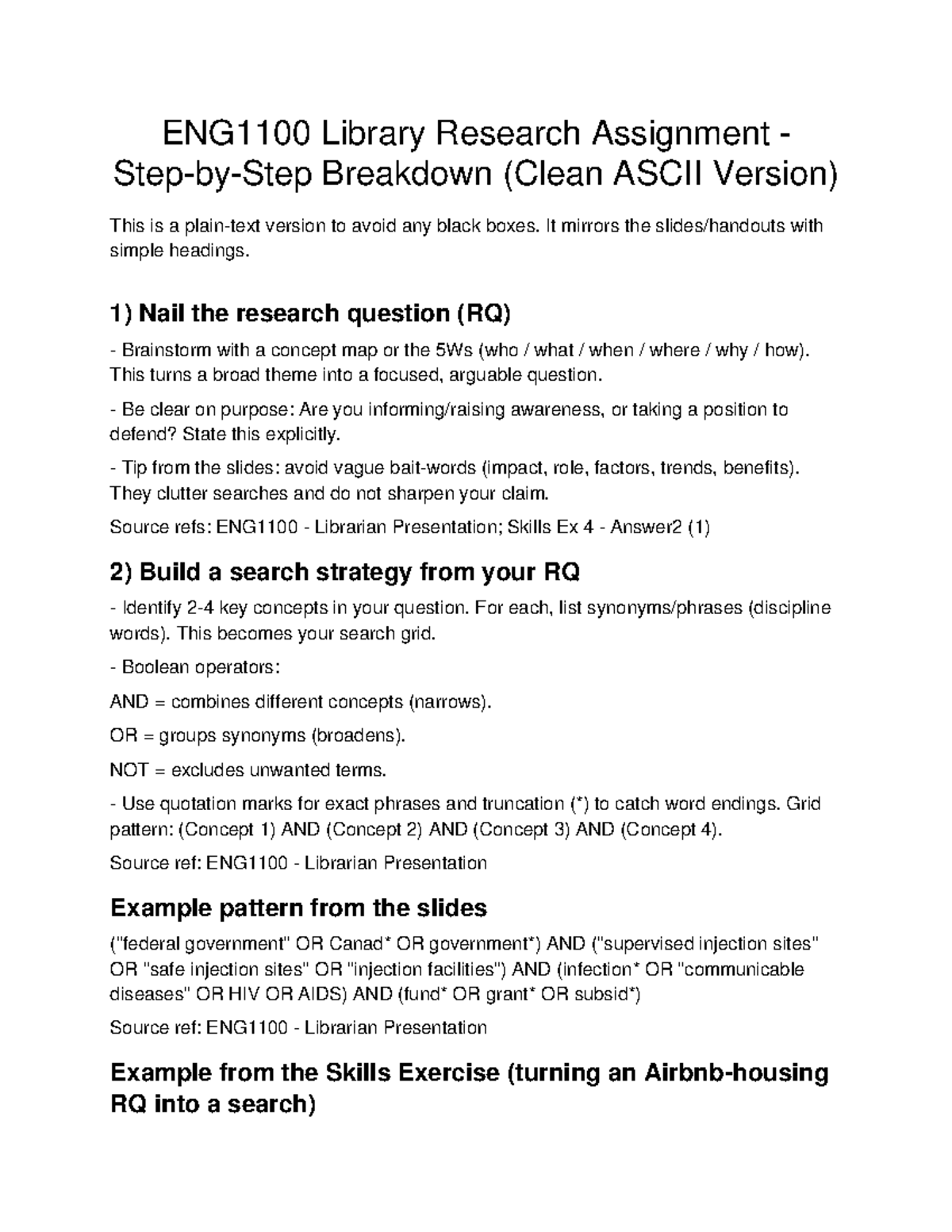 ENG1100 Library Research Assignment: Step-by-Step Guide - Studocu