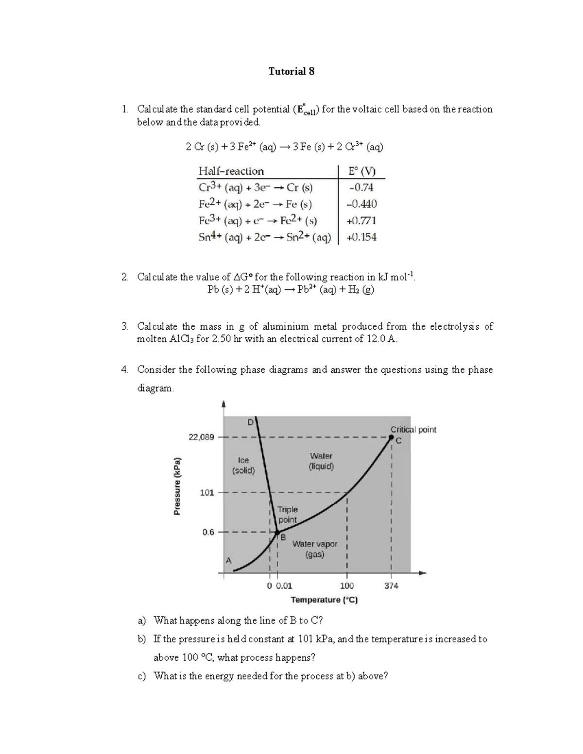 Tutorial 8 - Electrochemistry and Phase Diagrams Practice - Studocu