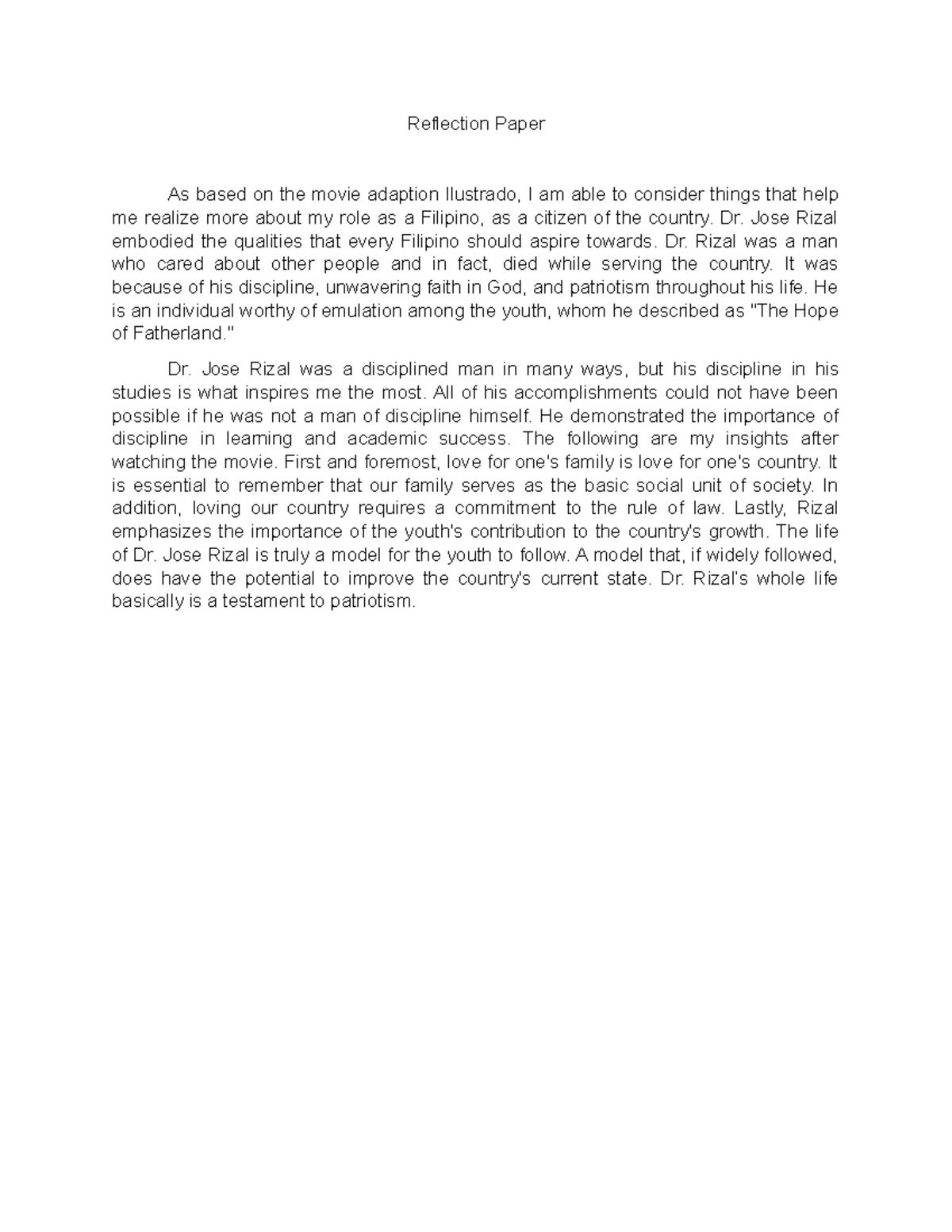 Reflection Paper about the Movie Illustrado - Reflection Paper As based ...