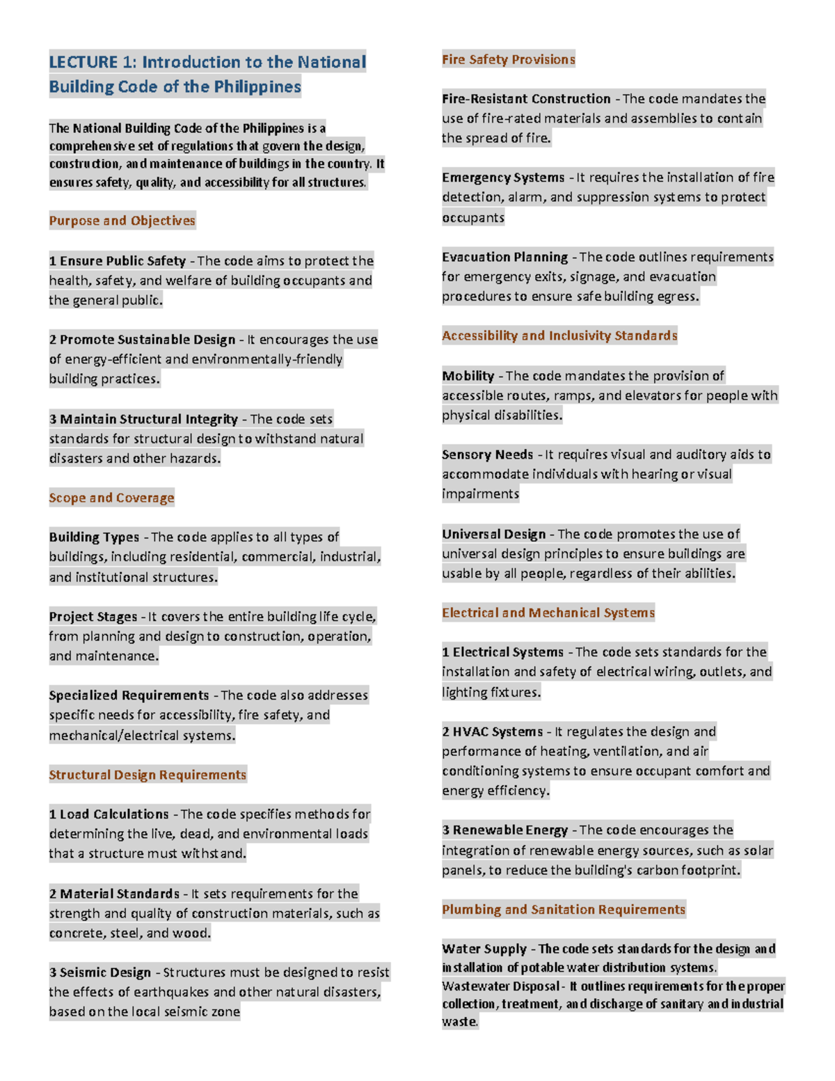 LECTURE 1: Overview of the National Building Code of the Philippines - Studocu