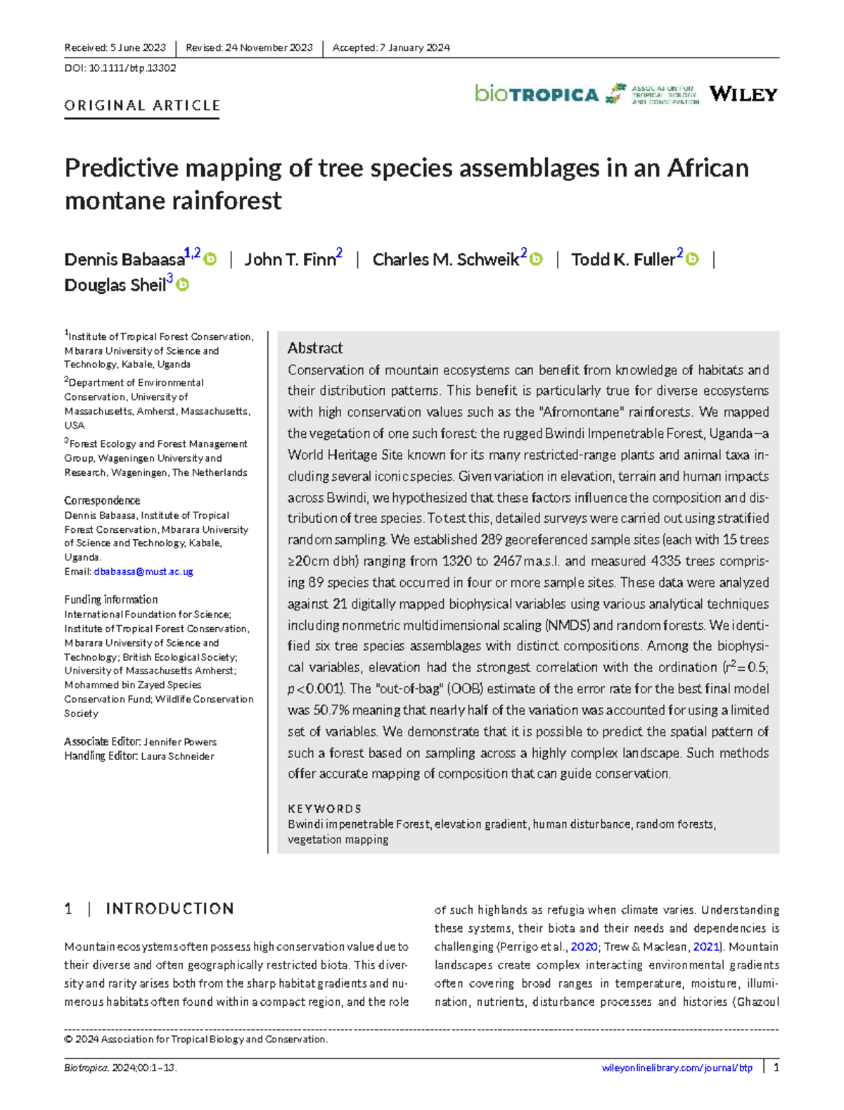 Predictive Mapping of Tree Species in Bwindi Impenetrable Forest (BINP ...