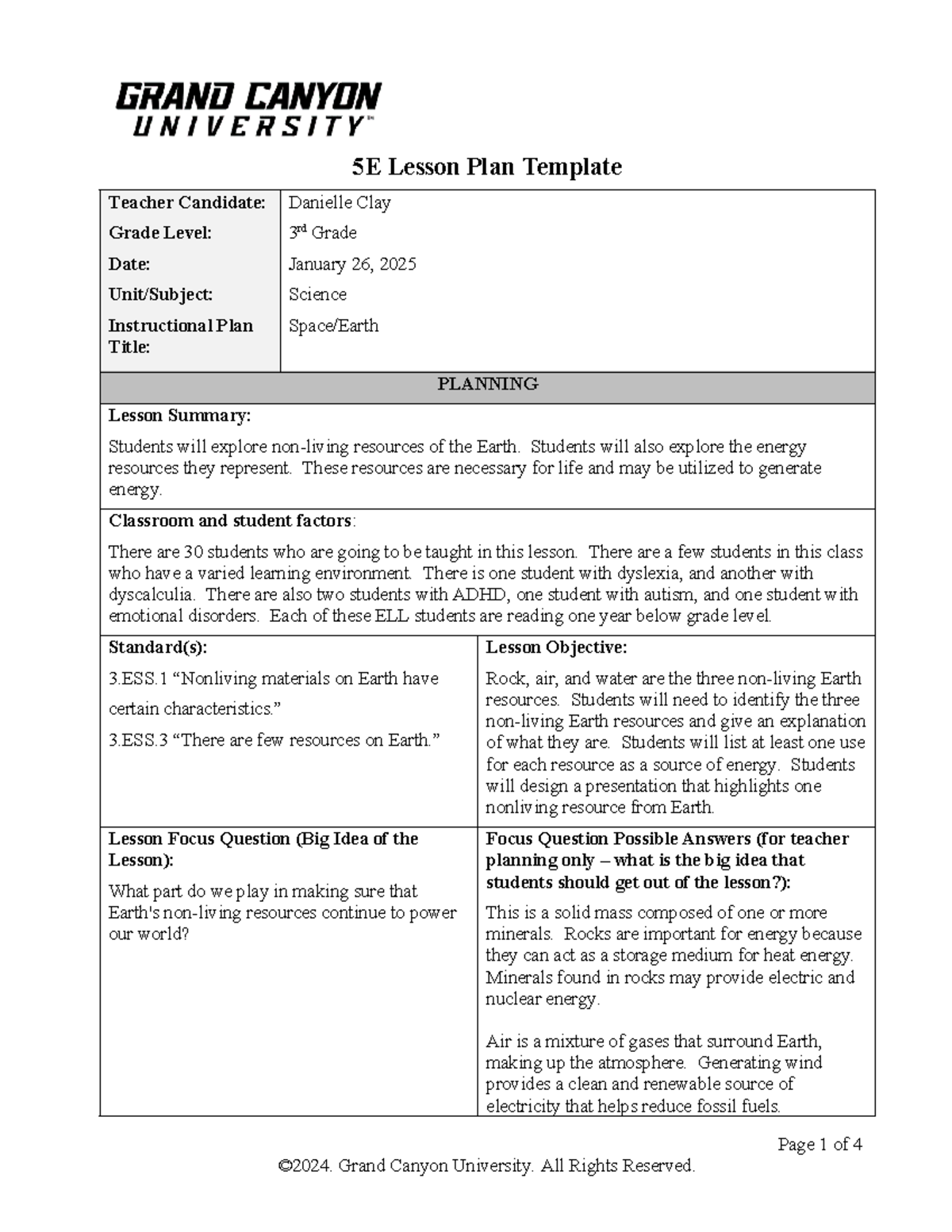 ELM-463 5E Lesson Plan: Exploring Earth's Non-Living Resources - Studocu