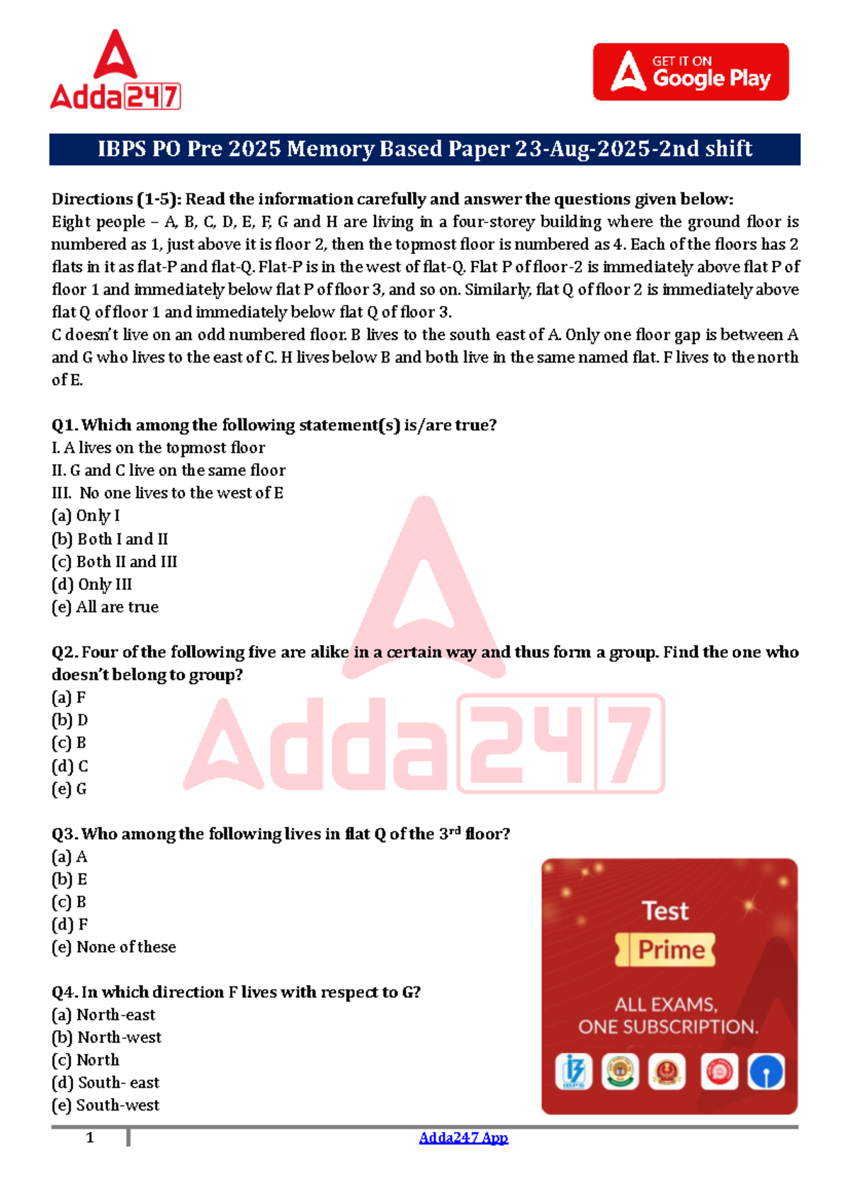 IBPS PO Pre 2025 Memory Based Paper - 2nd Shift Analysis - Studocu