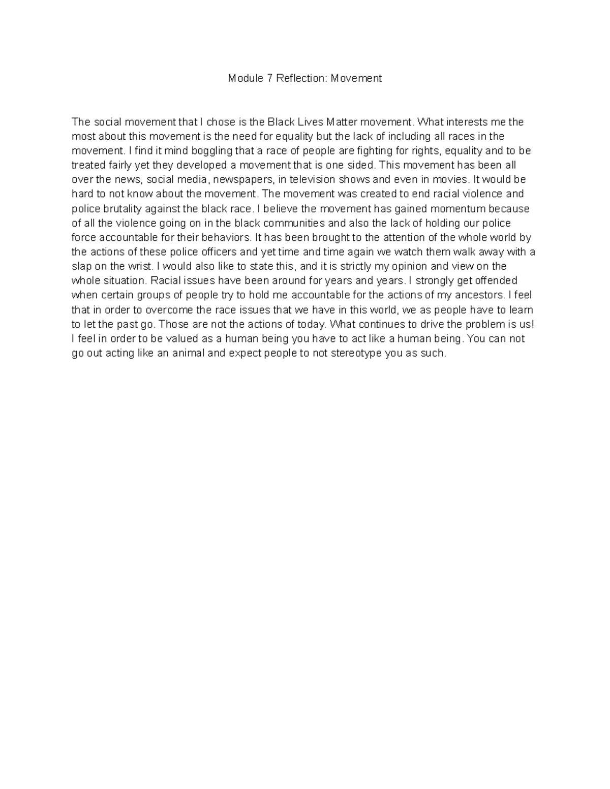 Module 7 Reflection - assignment - Module 7 Reflection: Movement The ...