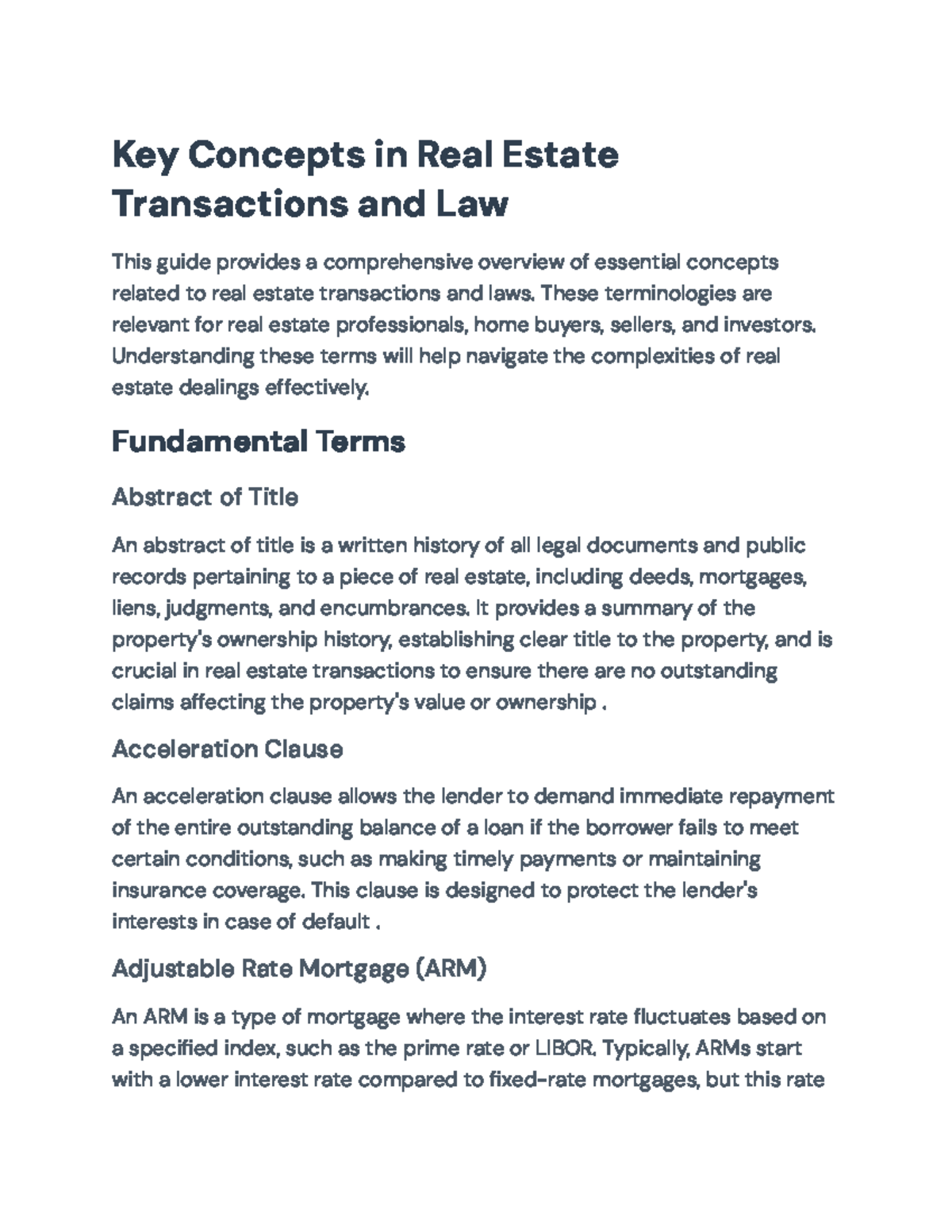 Key Concepts in Real Estate Transactions and Law Guide - Key Concepts ...