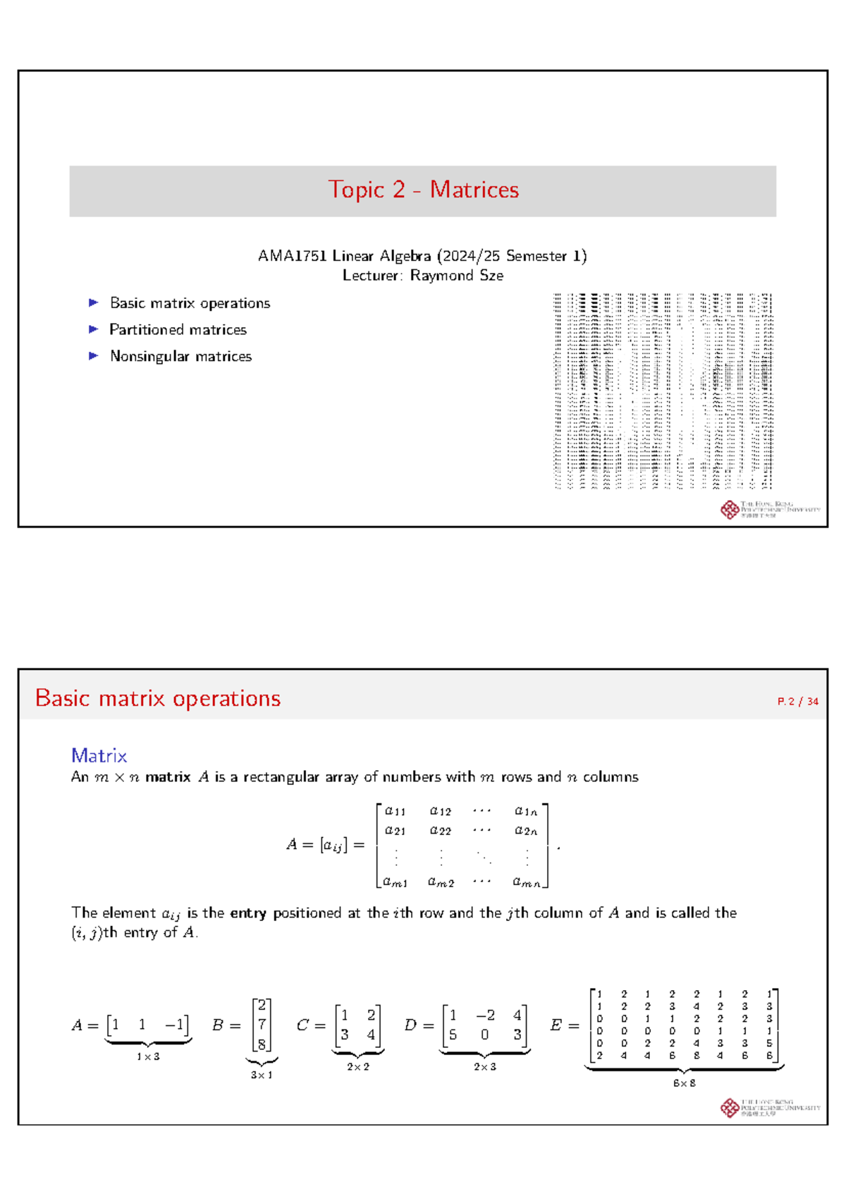 AMA1751 Linear Algebra: Topic 2 - Basic Matrix Operations - Studocu