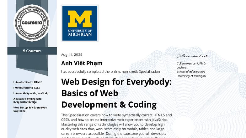 Web Design Specialization Certificate - B22GGL7YF4IU - Studocu